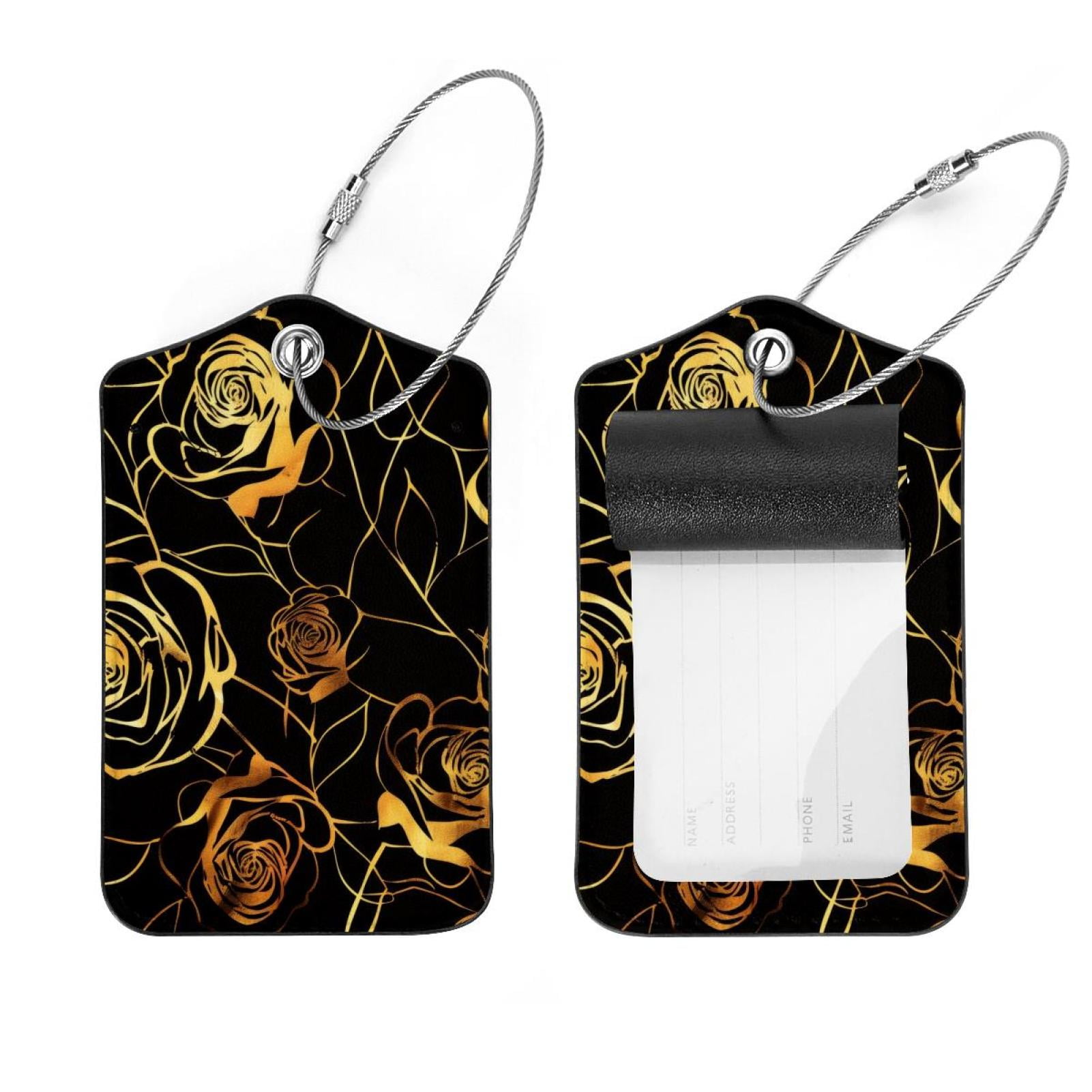 PhooArto 2 Pcs Luggage Tags, Golden Roses Flower Silhouette Pattern ...