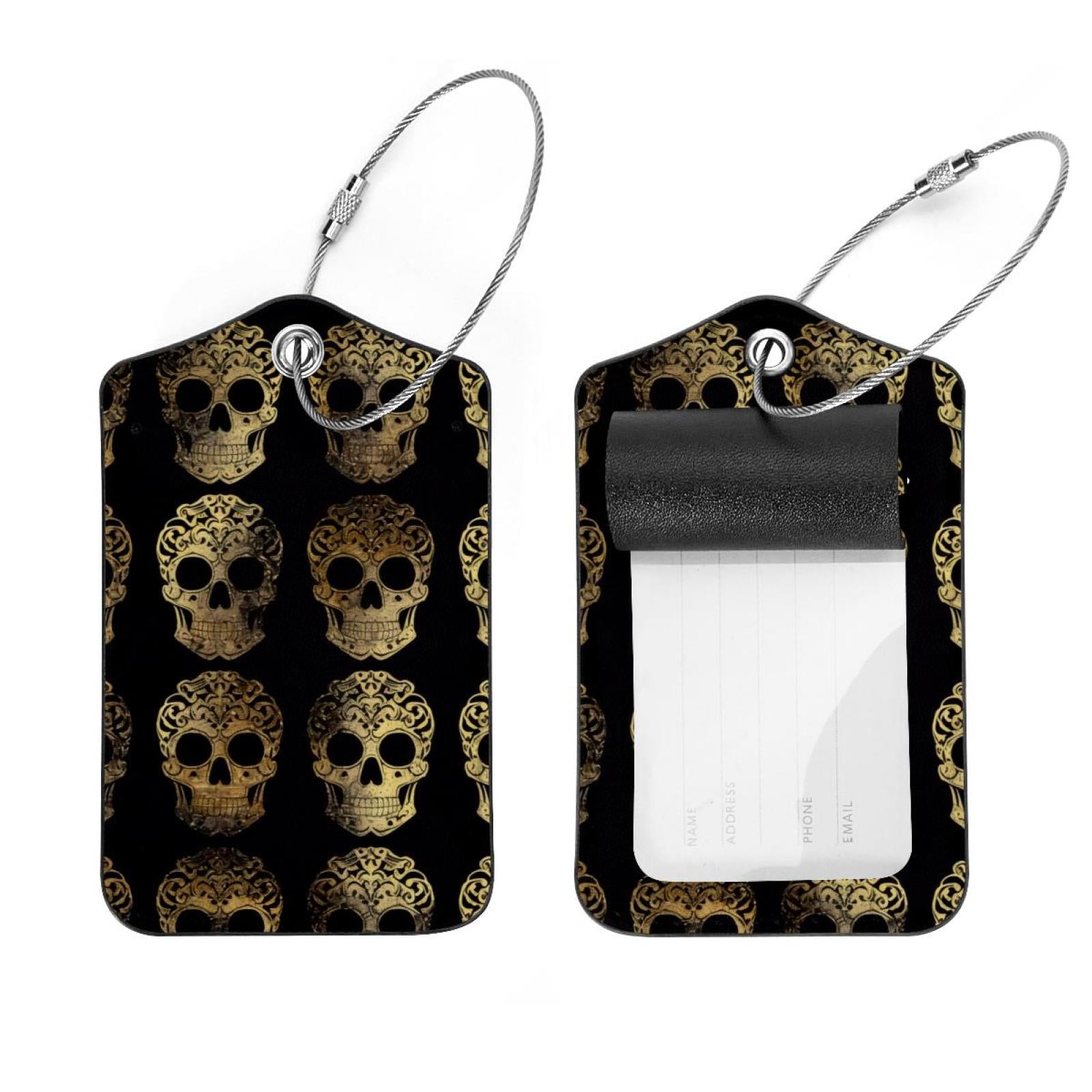 PhooArto 2 Pcs Luggage Tags, Golden Skull Head Pattern Privacy Cover ID ...