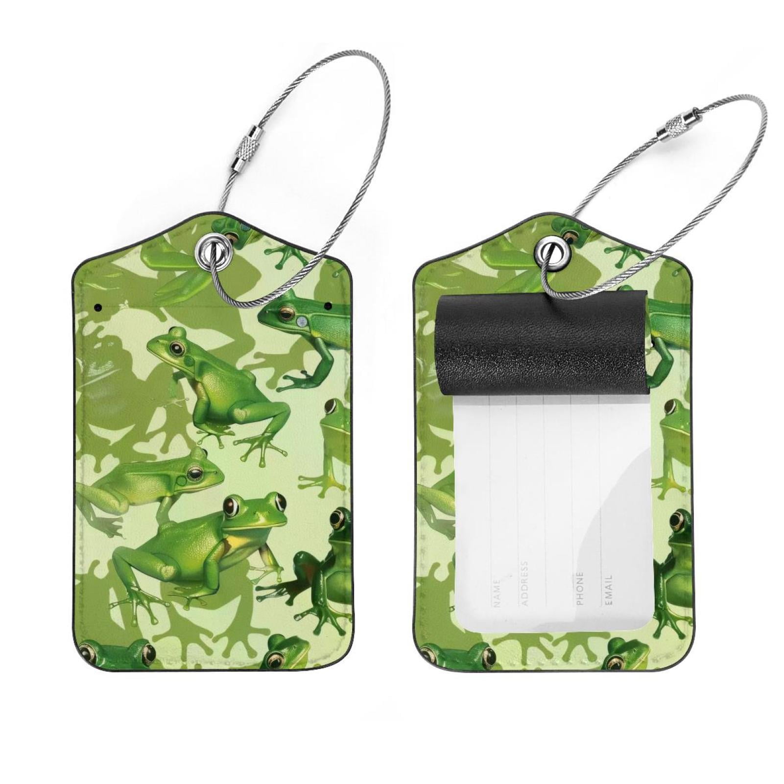 PhooArto 2 Pcs Luggage Tags, Green Froggy Pattern Privacy Cover ID ...