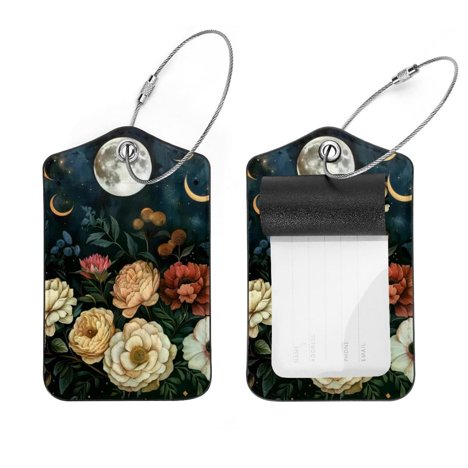 PhooArto 2 Pcs Luggage Tags, Moon Phase Flowers Privacy Cover ID Label ...