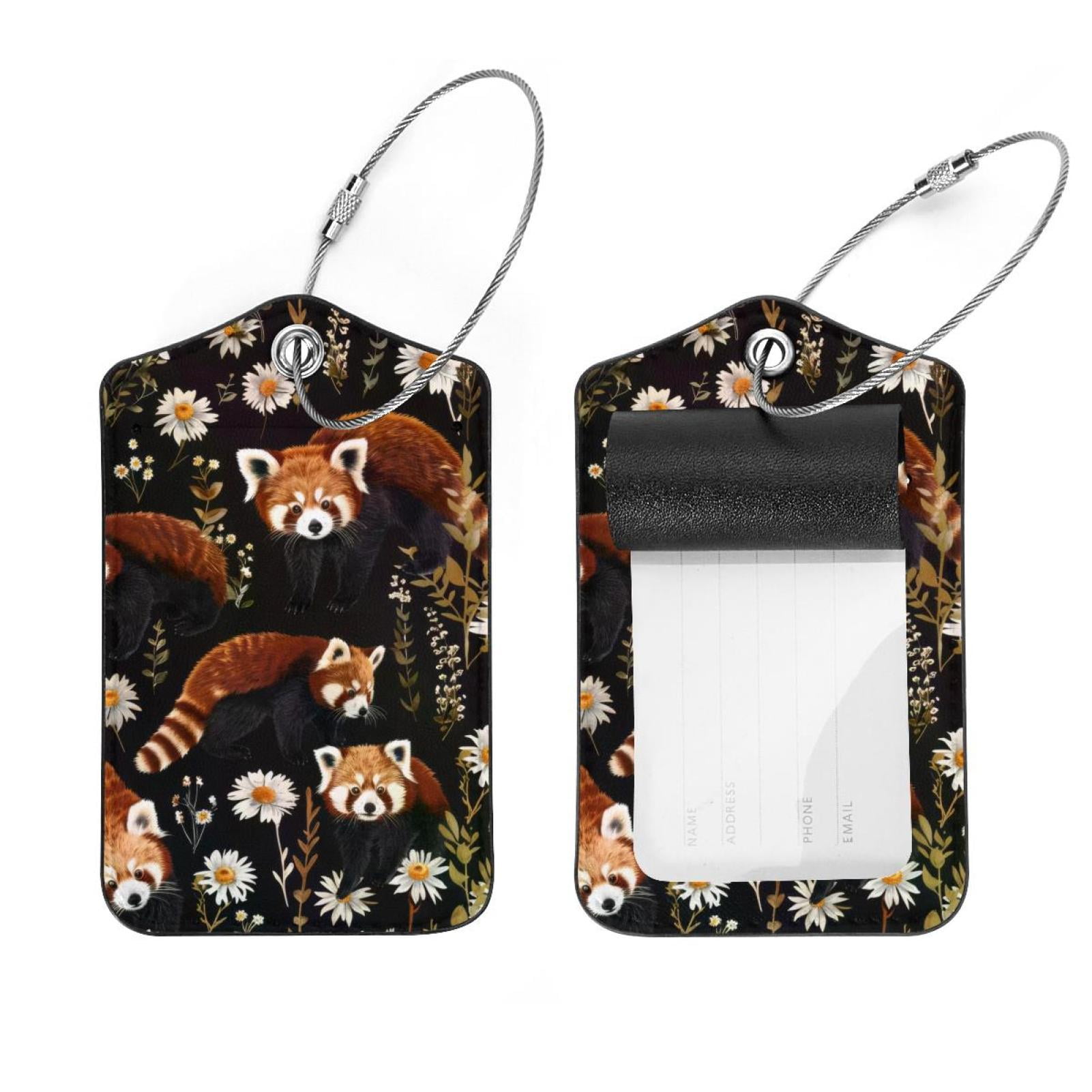 PhooArto 2 Pcs Luggage Tags, Red Pandas and Daisy Flowers Privacy Cover ...