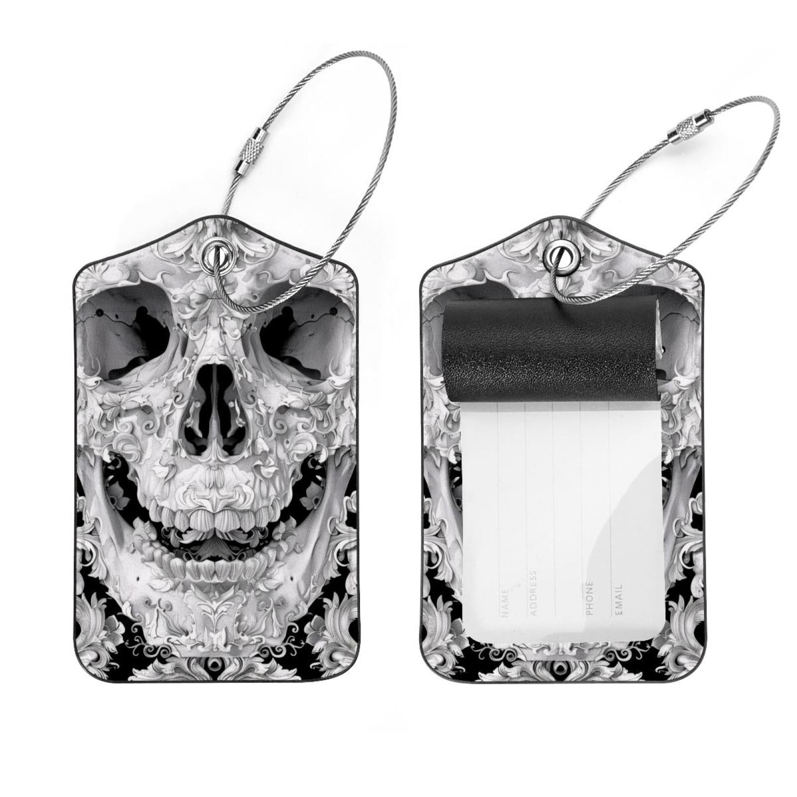 PhooArto 2 Pcs Luggage Tags, Skull Flowers Pattern Privacy Cover ID ...