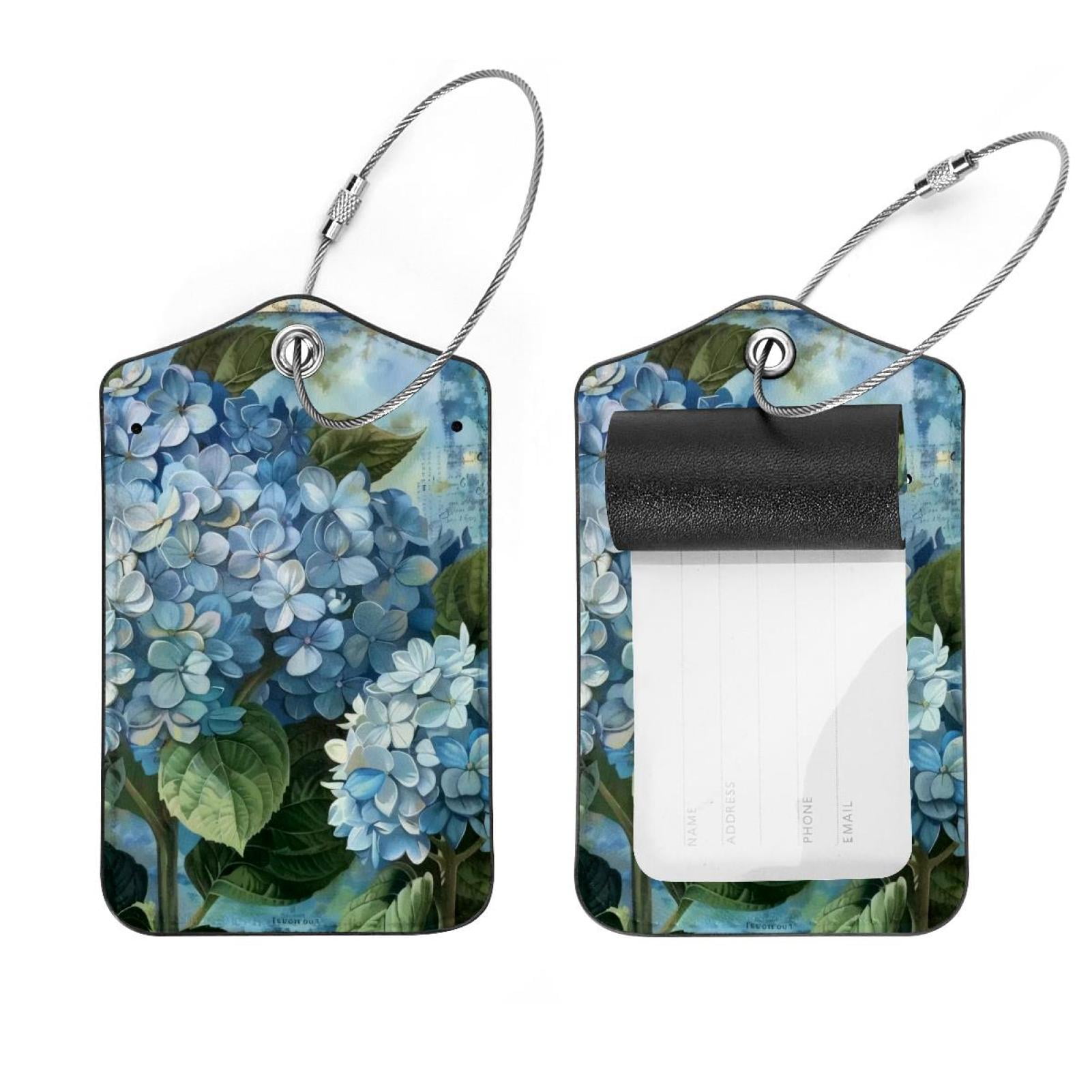 PhooArto 2 Pcs Luggage Tags, Vintage Blue Hydrangeas Flowers Privacy ...