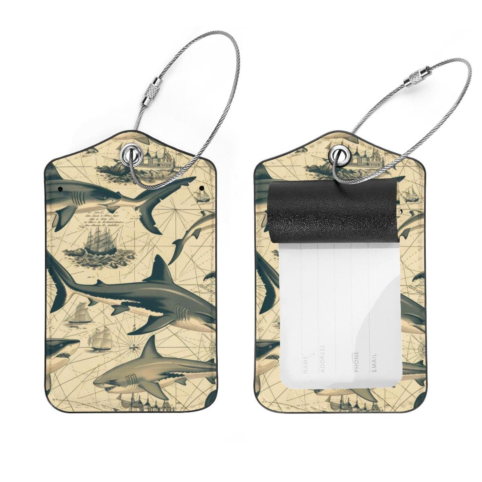 PhooArto 2 Pcs Luggage Tags, Vintage Map Shark Pattern Privacy Cover ID ...