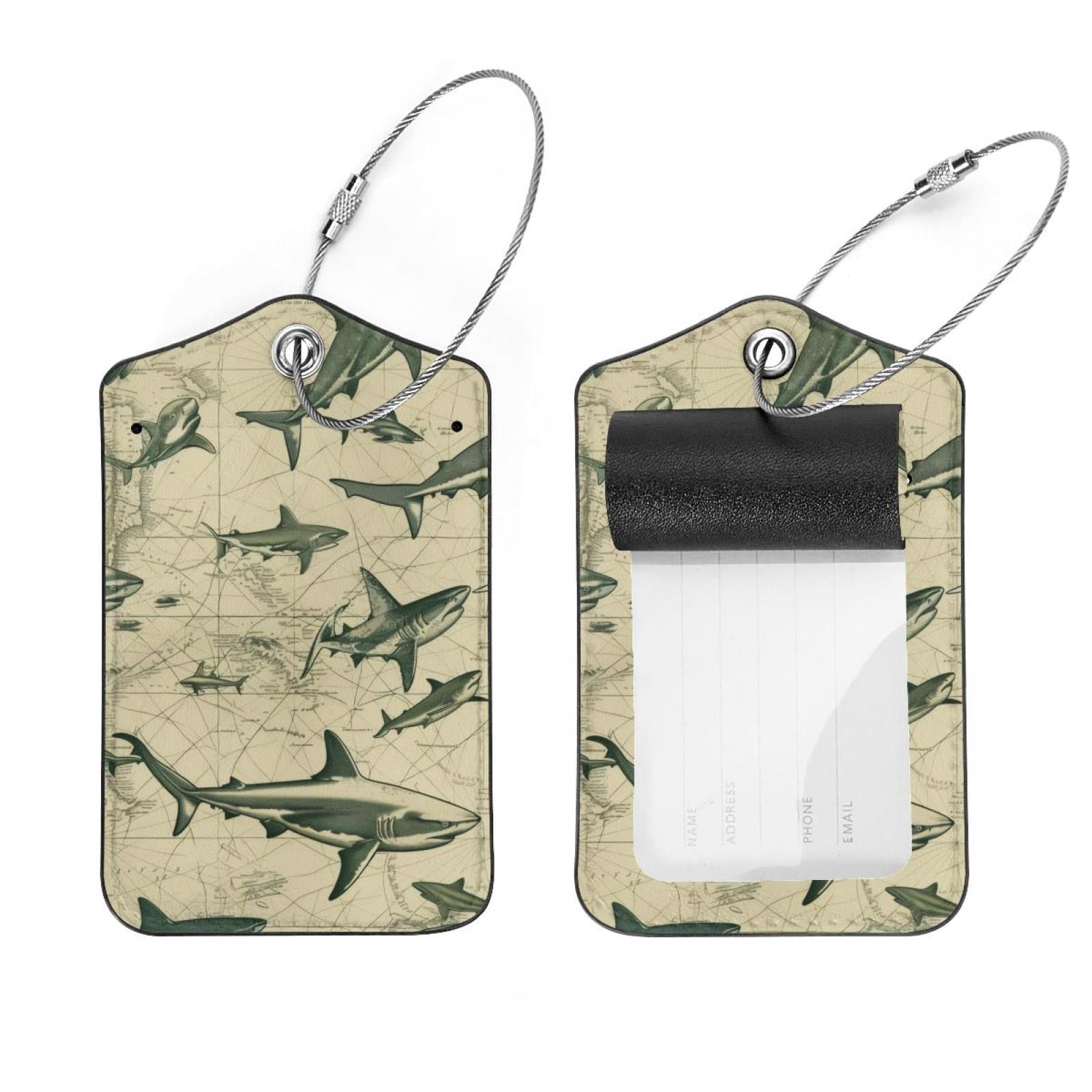 PhooArto 2 Pcs Luggage Tags, Vintage Map and Sharks Pattern Privacy ...