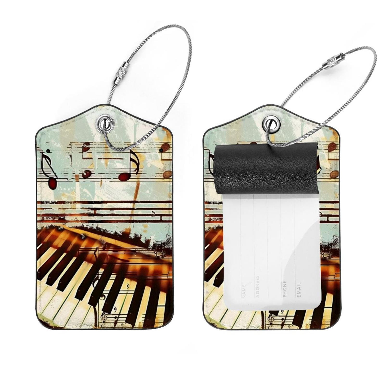 PhooArto 2 Pcs Luggage Tags, Vintage Piano Music Notes Privacy Cover ID ...