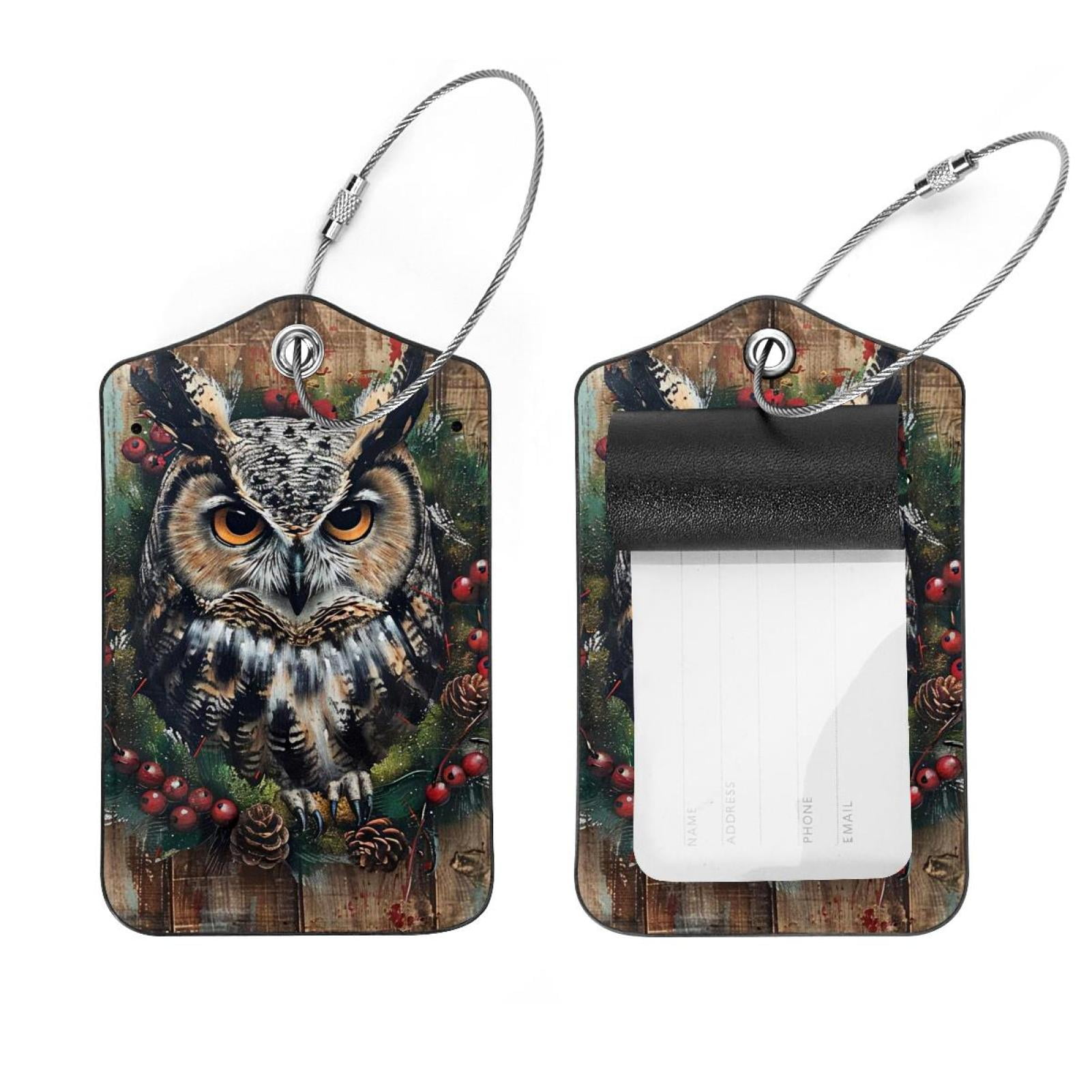 PhooArto 2 Pcs Owl on Wood Plank Luggage Tag for Suitcases, Leather ...