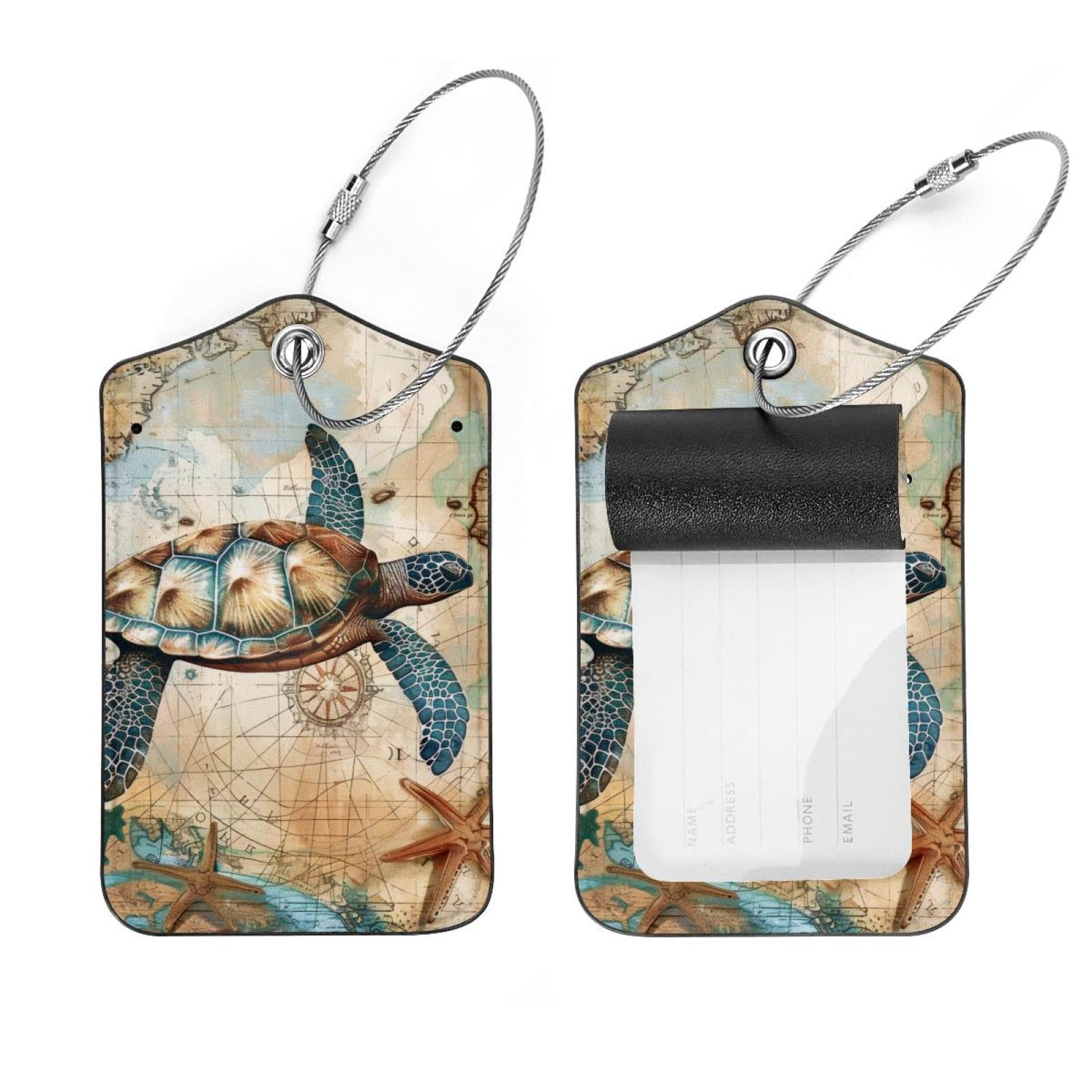 PhooArto 2 Pcs Retro Map Sea Turtle Luggage Tag for Suitcases, Leather ...