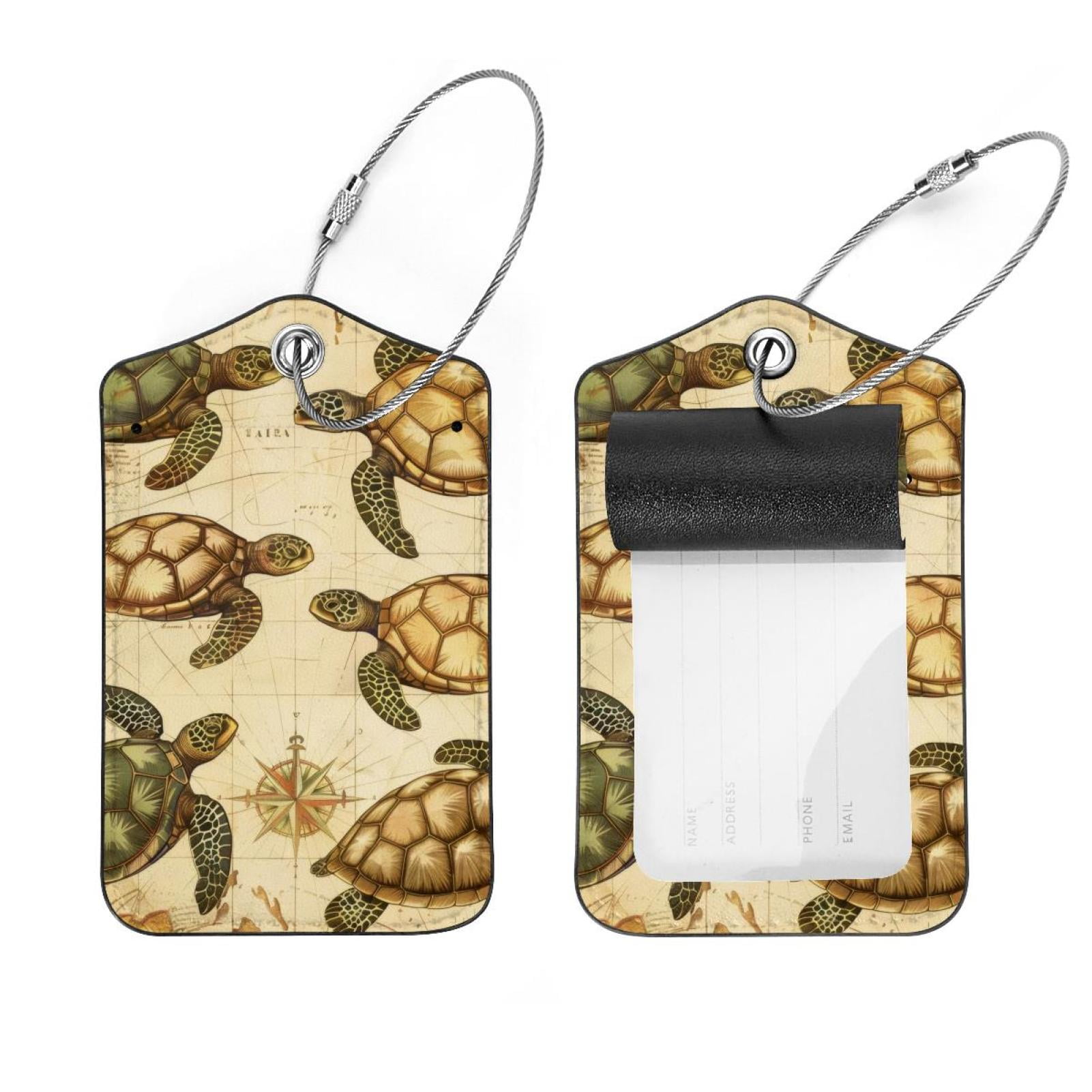 PhooArto 2 Pcs Retro Map Sea Turtles Pattern Luggage Tag for Suitcases ...