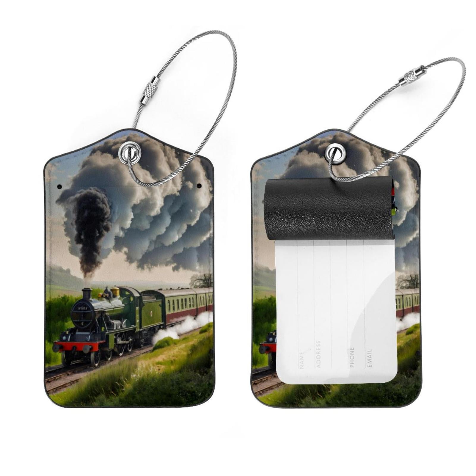 PhooArto 2 Pcs Steam Train Railway Luggage Tag for Suitcases, Leather ...