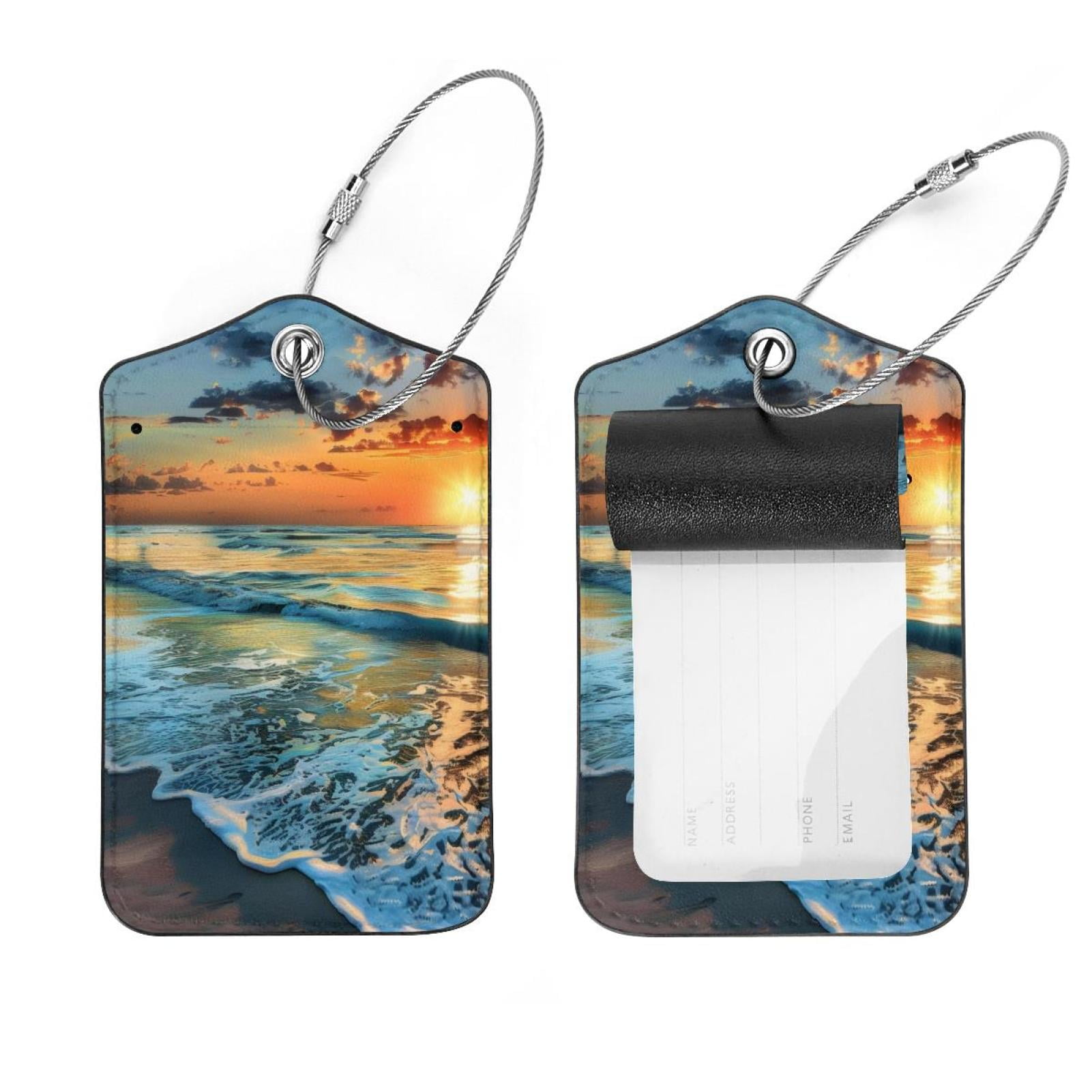 PhooArto 2 Pcs Sunset Beach Luggage Tag for Suitcases, Leather Baggage ...