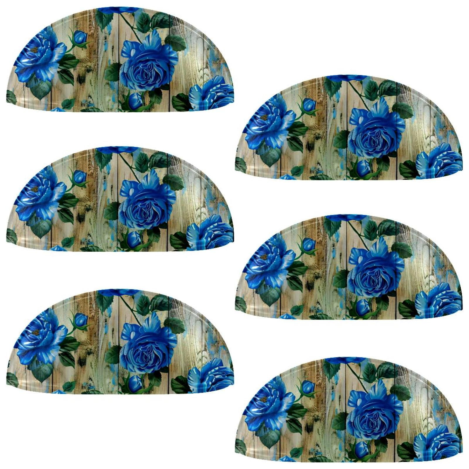 PhooArto 6 Pcs Cup Drawer Pulls, Blue Roses on Rustic Wood Pattern ...