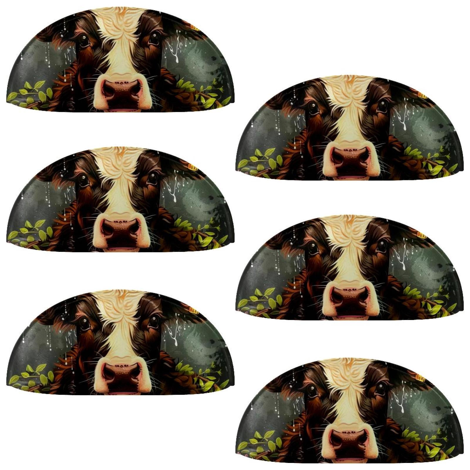 PhooArto 6 Pcs Cup Drawer Pulls, Calf Cow with Flowers Wreath Shell ...