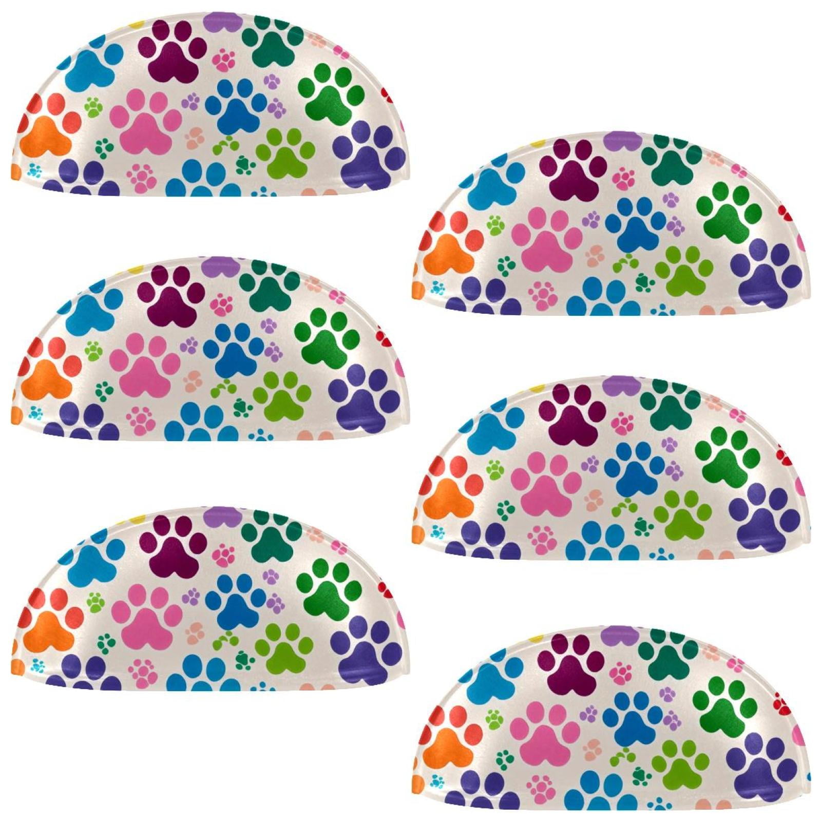 PhooArto 6 Pcs Cup Drawer Pulls, Colorful Dog Paw Footprint Pattern ...