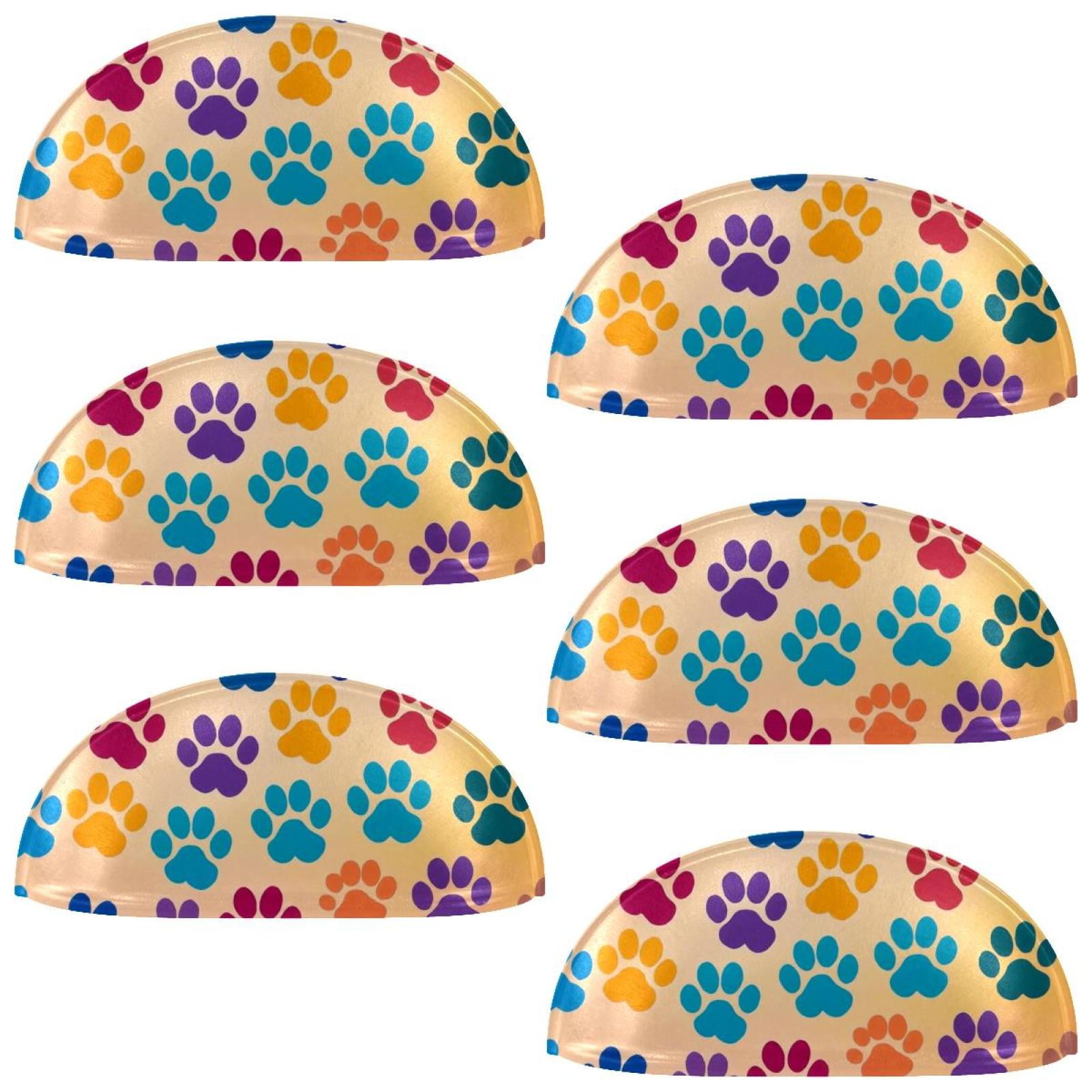 PhooArto 6 Pcs Cup Drawer Pulls, Colorful Dog Paw Footprint Patterns ...