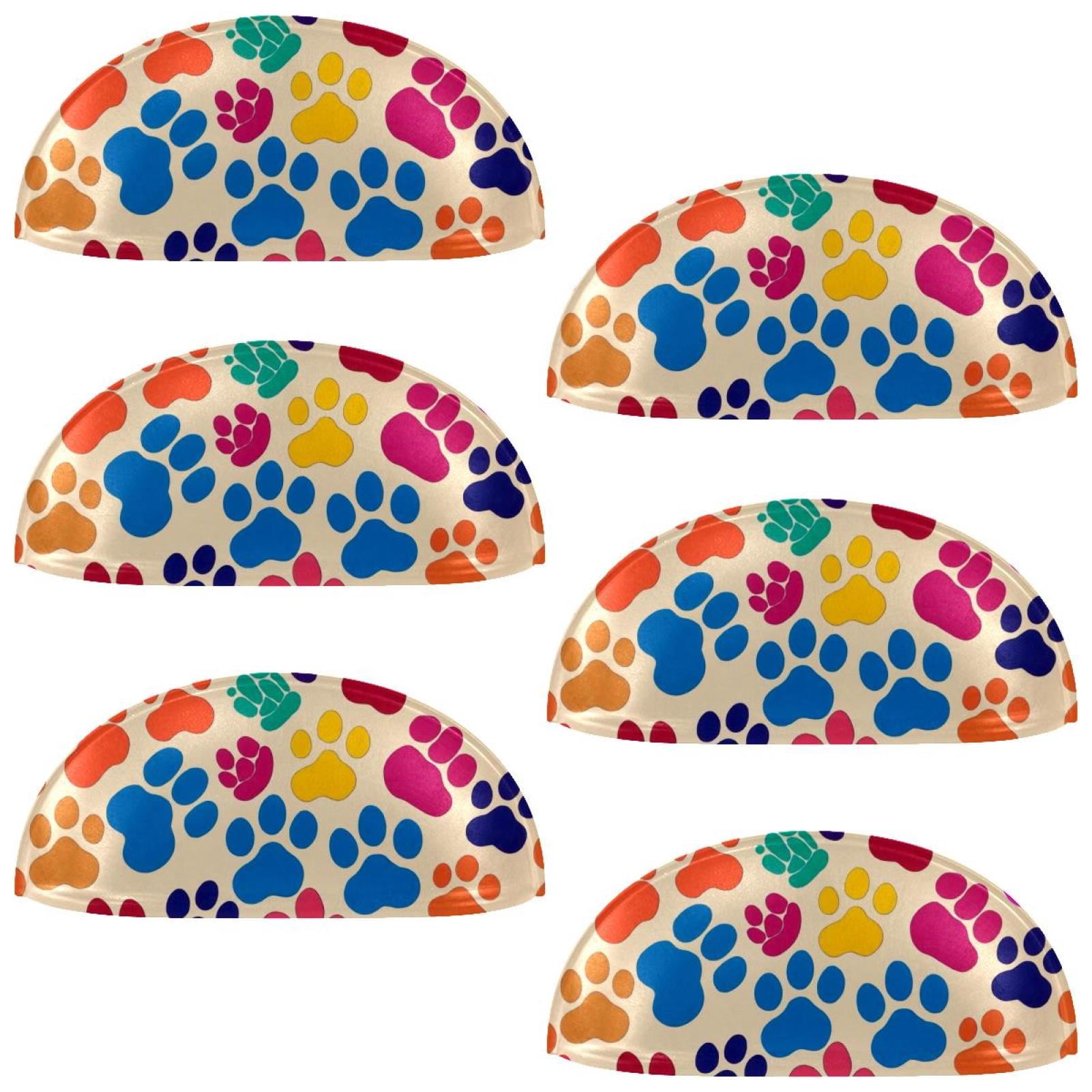 PhooArto 6 Pcs Cup Drawer Pulls, Colorful Dog Paw Pattern Shell Shape ...