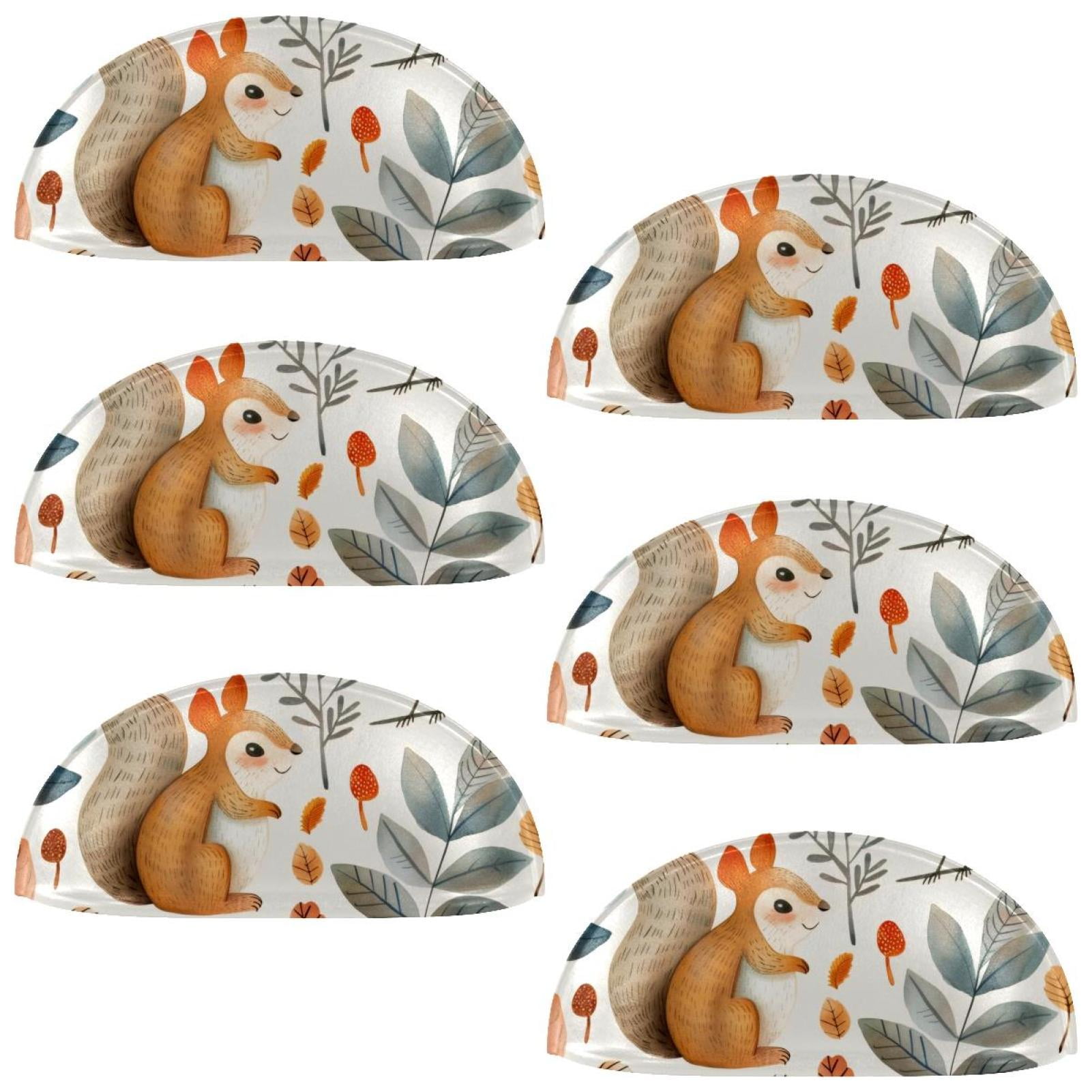PhooArto 6 Pcs Cup Drawer Pulls, Cute Bird Squirrel Forest Pattern ...
