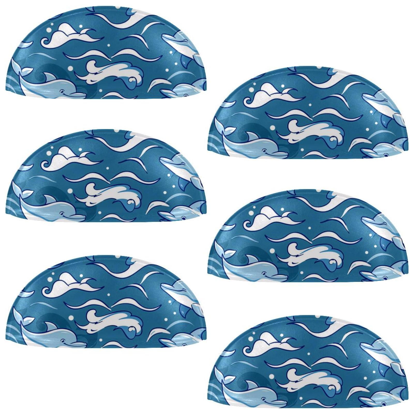 PhooArto 6 Pcs Cup Drawer Pulls, Dolphin Blue Wave Pattern Shell Shape ...