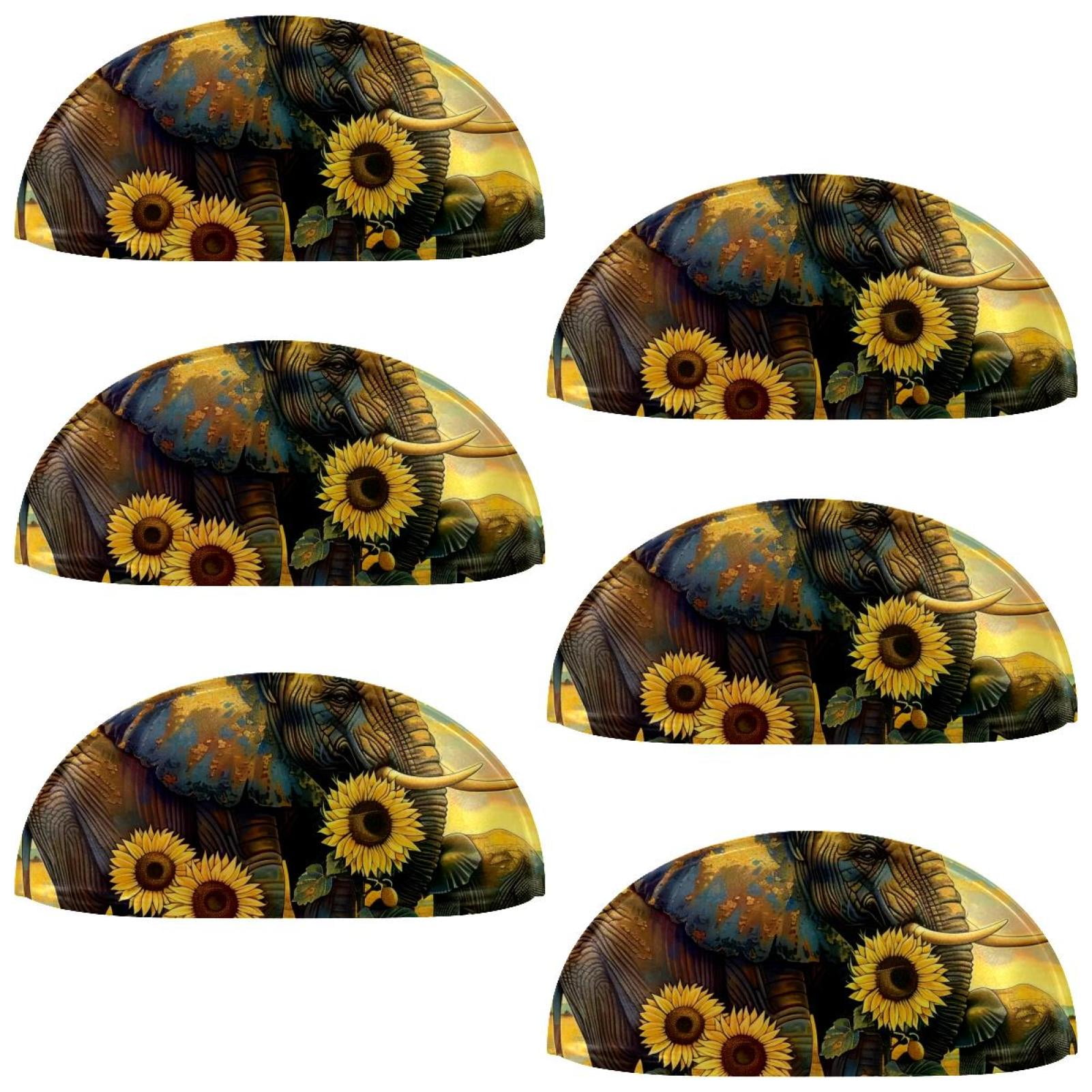 PhooArto 6 Pcs Cup Drawer Pulls, Elephants in Sunflower Field Shell Shape Handles Cabinet Knobs ...