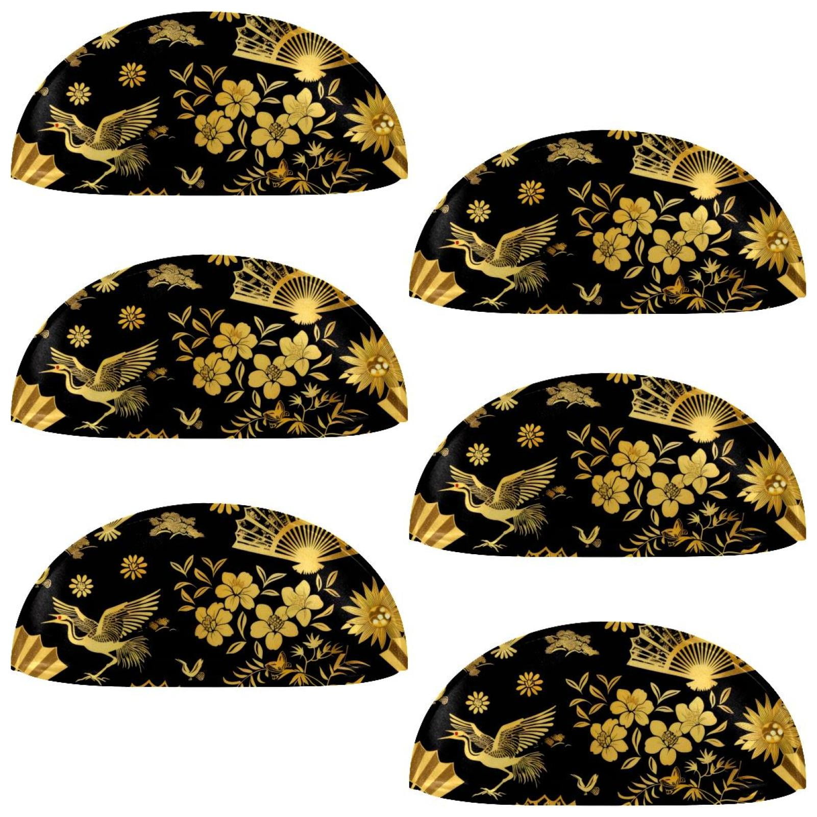 PhooArto 6 Pcs Cup Drawer Pulls, Golden Crane Fan Flower Pattern Shell ...