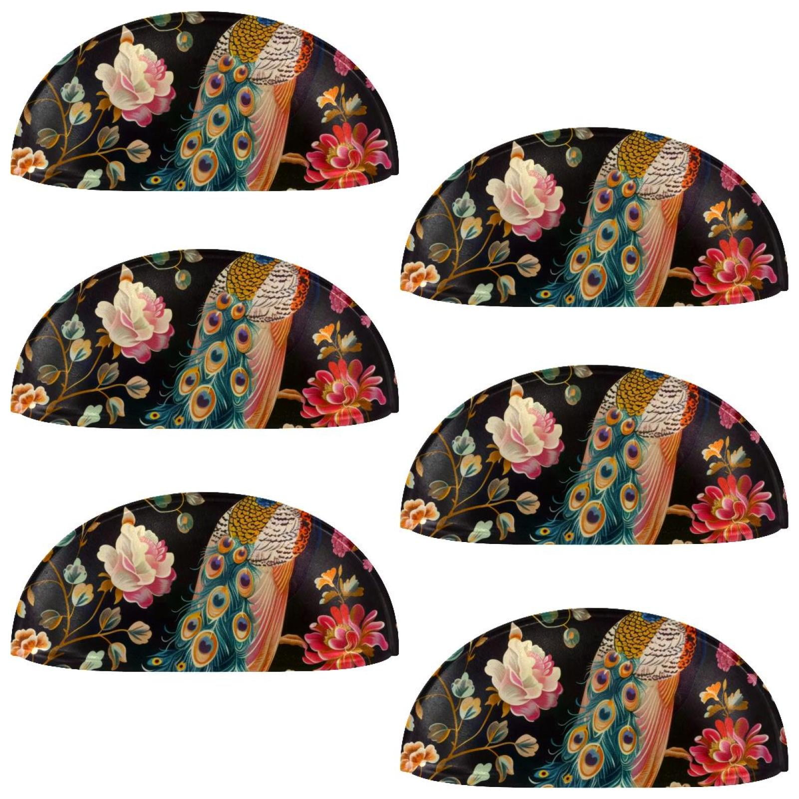 PhooArto 6 Pcs Cup Drawer Pulls, Peacock Flowers Pattern Shell Shape ...
