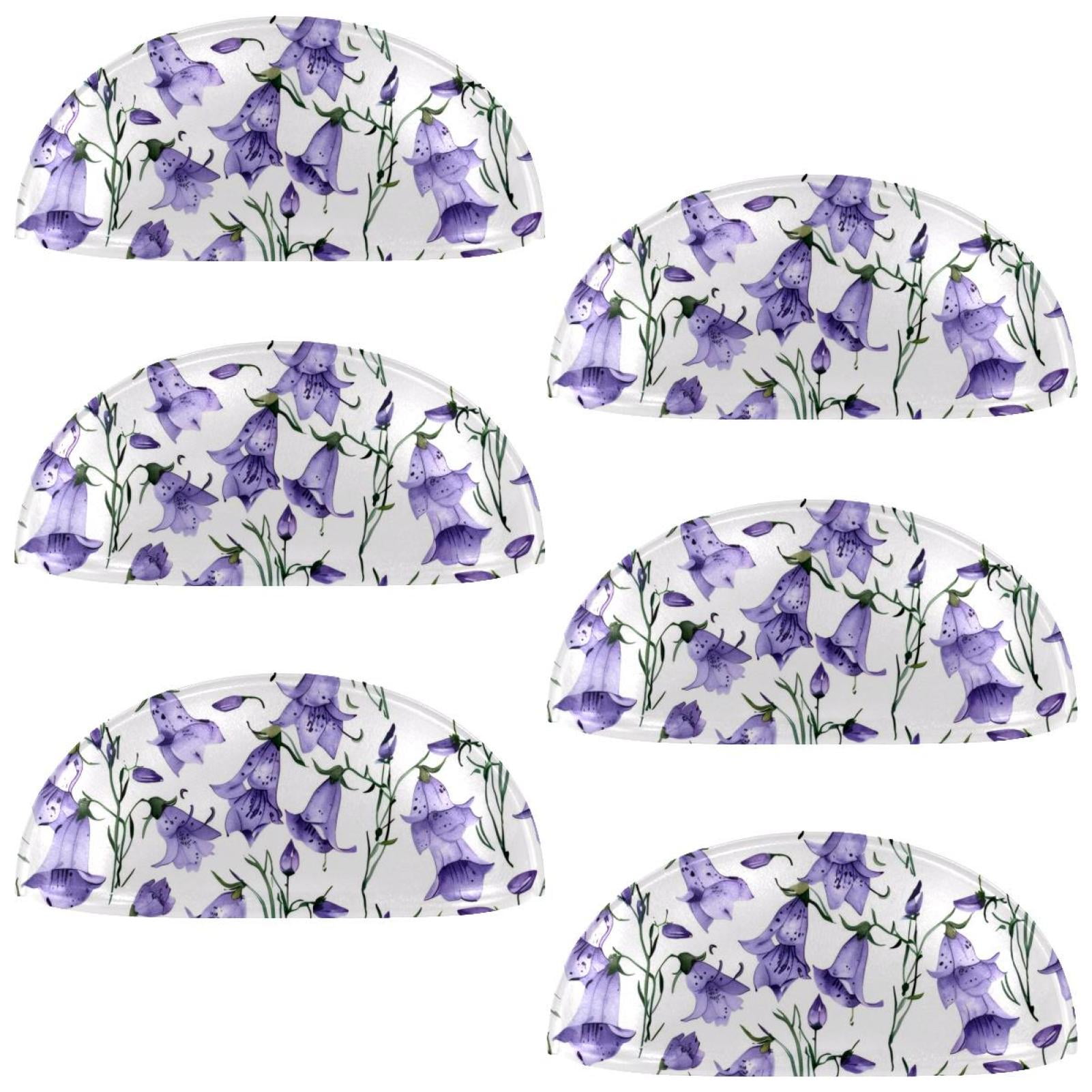 PhooArto 6 Pcs Cup Drawer Pulls, Purple Bell Flowers Pattern Shell ...