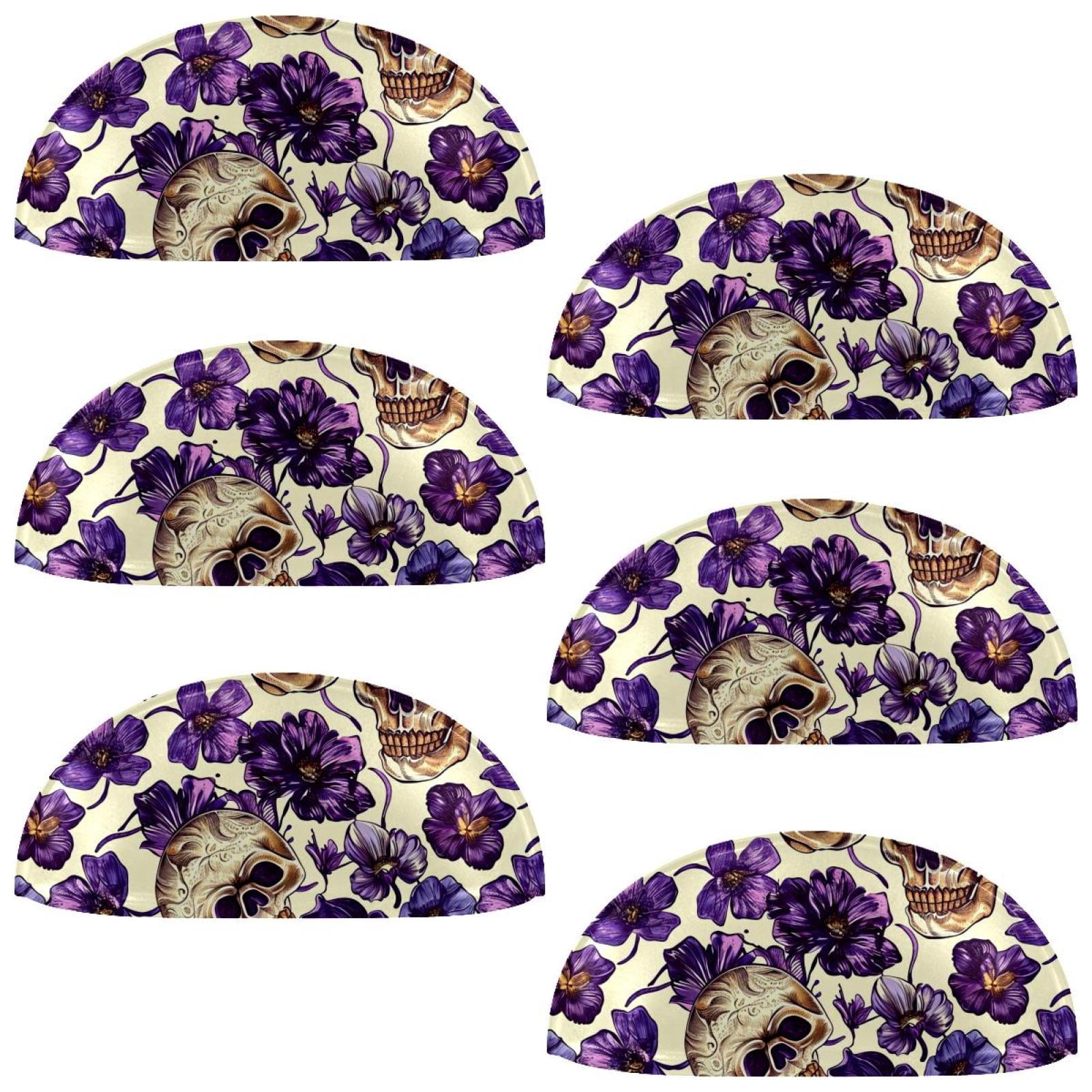 PhooArto 6 Pcs Cup Drawer Pulls, Purple Flowers Sugar Skull Shell Shape ...