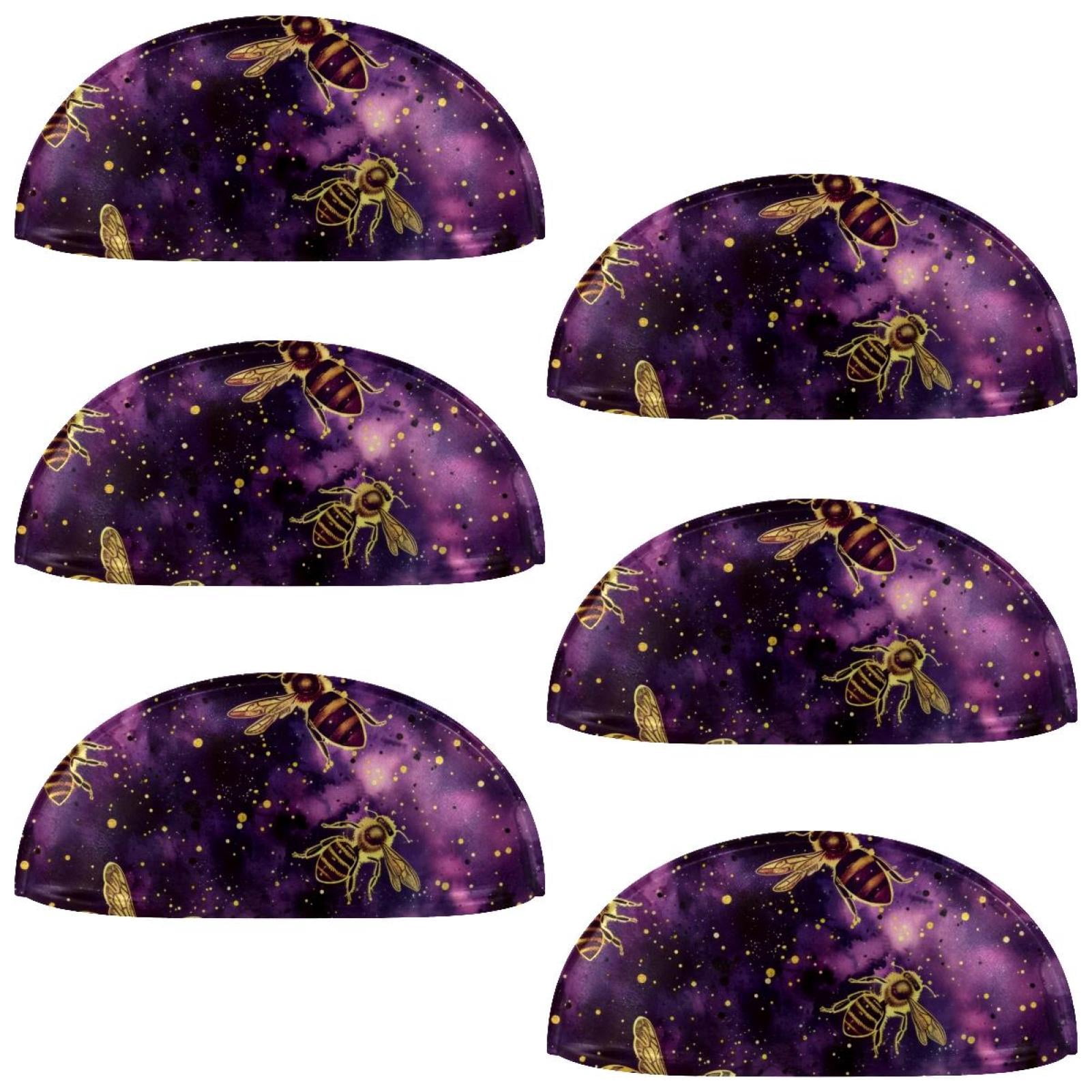 PhooArto 6 Pcs Cup Drawer Pulls, Purple Galaxy Bees Pattern Shell Shape ...