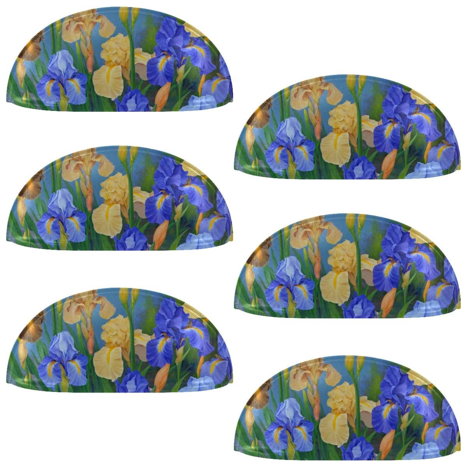 PhooArto 6 Pcs Cup Drawer Pulls, Purple Iris Flower Pattern Shell Shape ...