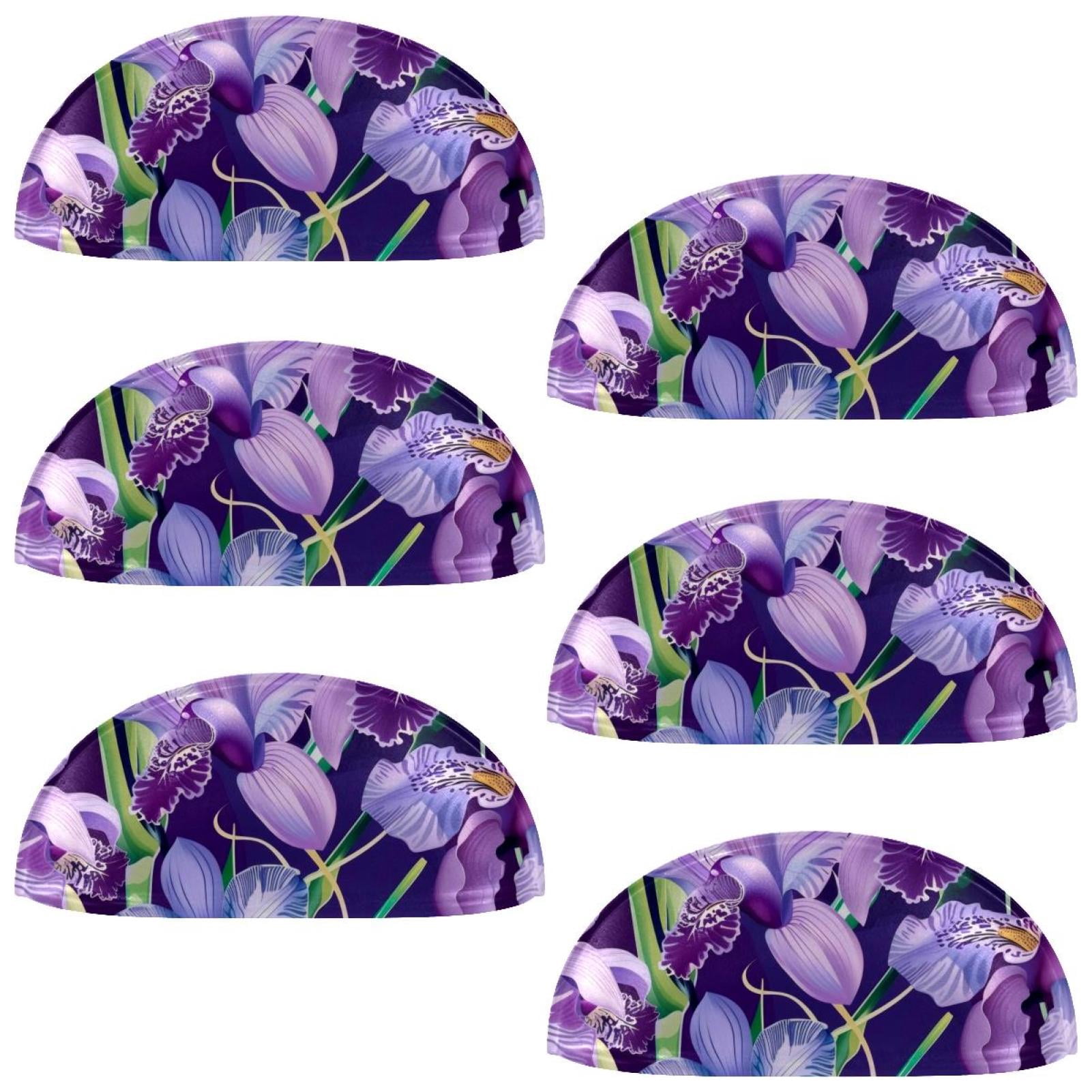 PhooArto 6 Pcs Cup Drawer Pulls, Purple Orchid Flower Pattern Shell ...