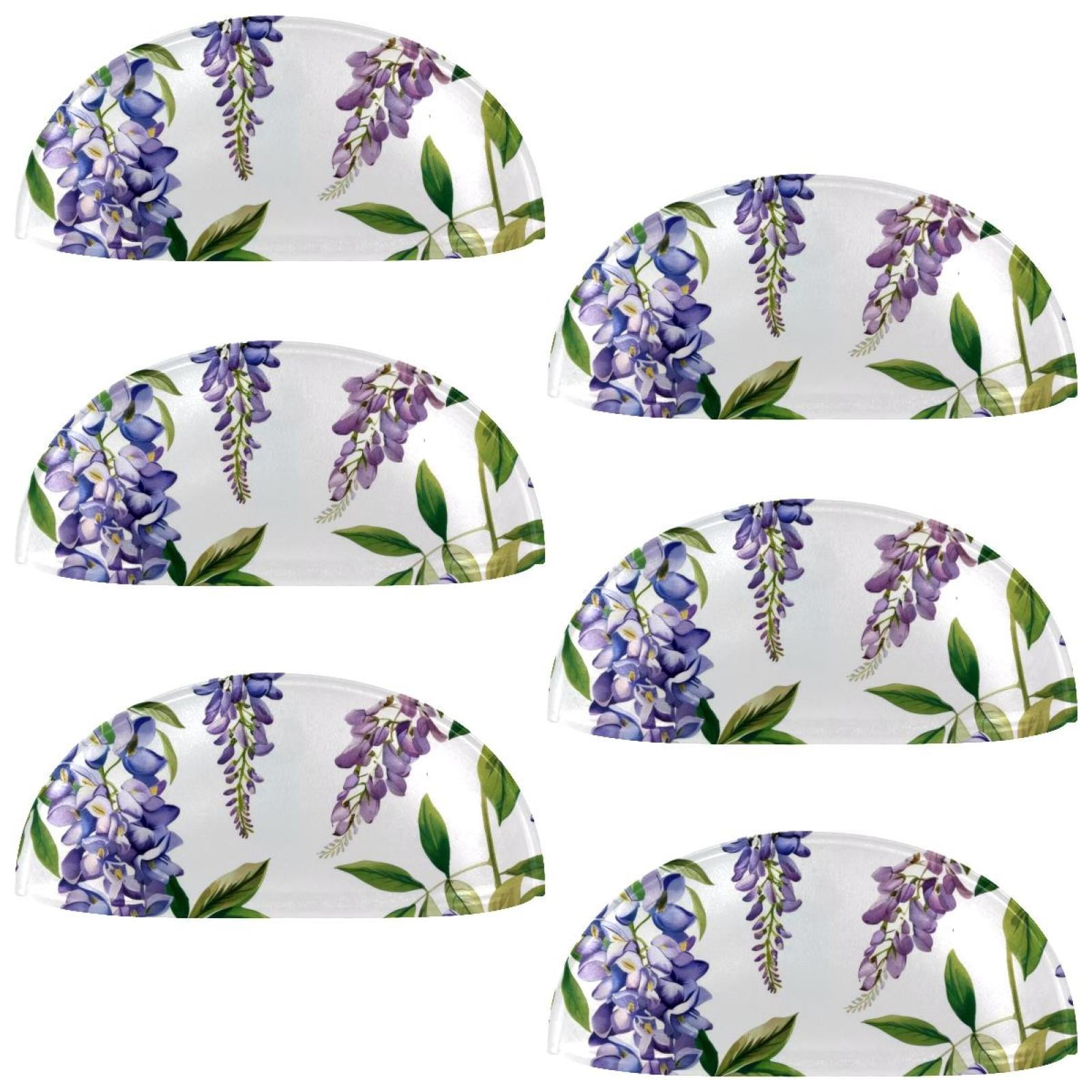 PhooArto 6 Pcs Cup Drawer Pulls, Purple Wisteria Flower Pattern Shell ...