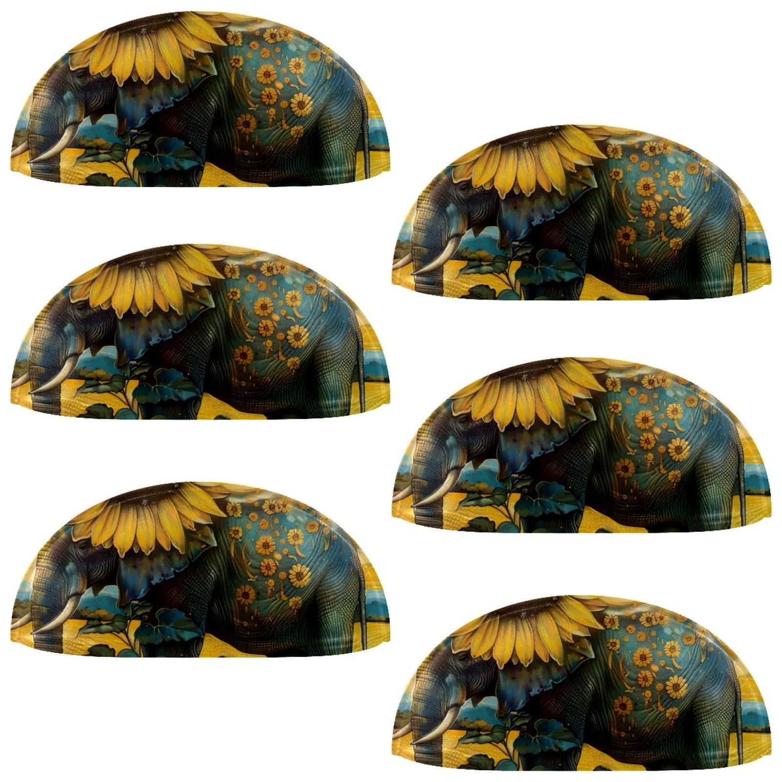 PhooArto 6 Pcs Cup Drawer Pulls, Sunflower Elephants Painting Shell Shape Handles Cabinet Knobs ...
