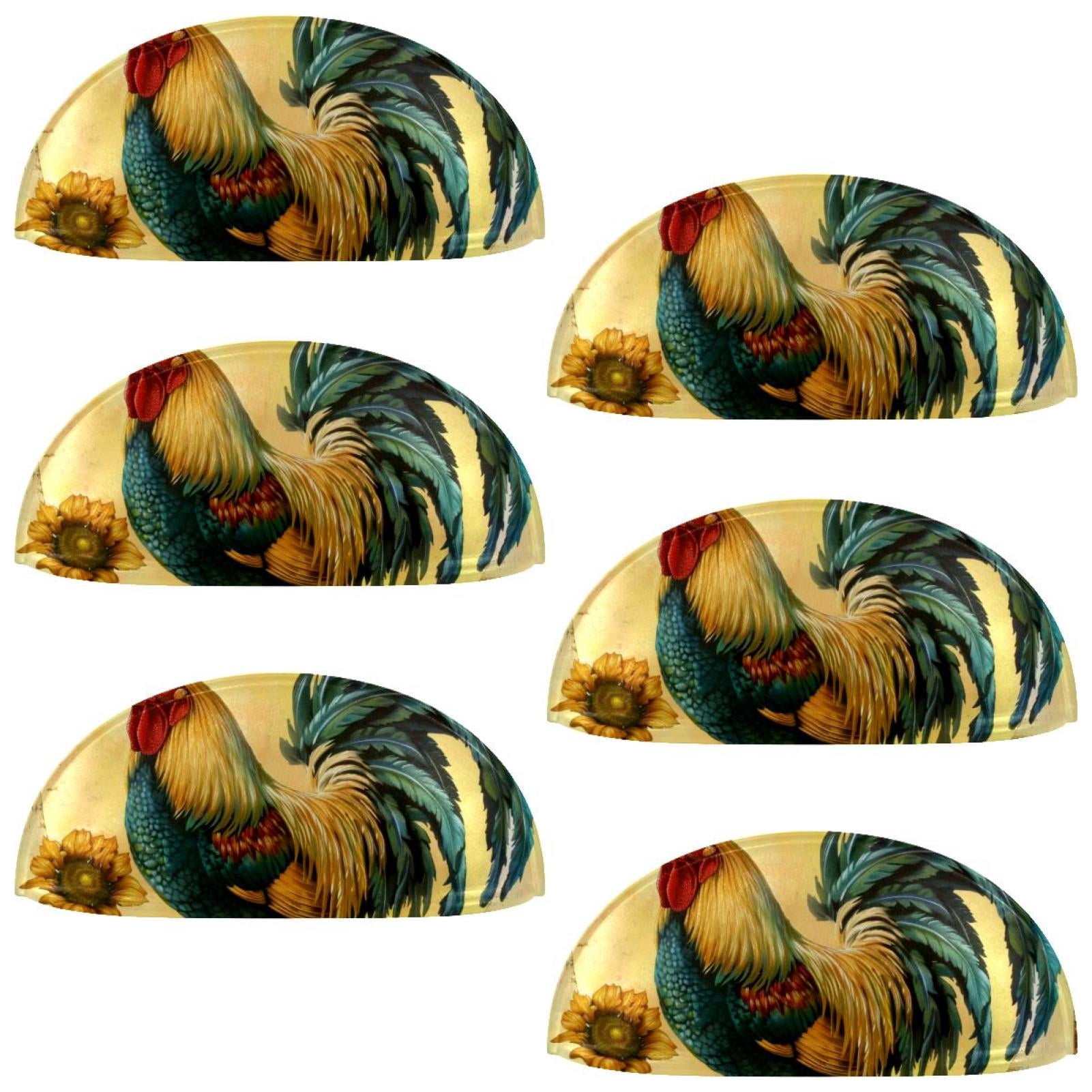 PhooArto 6 Pcs Cup Drawer Pulls, Vintage Art Rooster Sunflower Shell ...