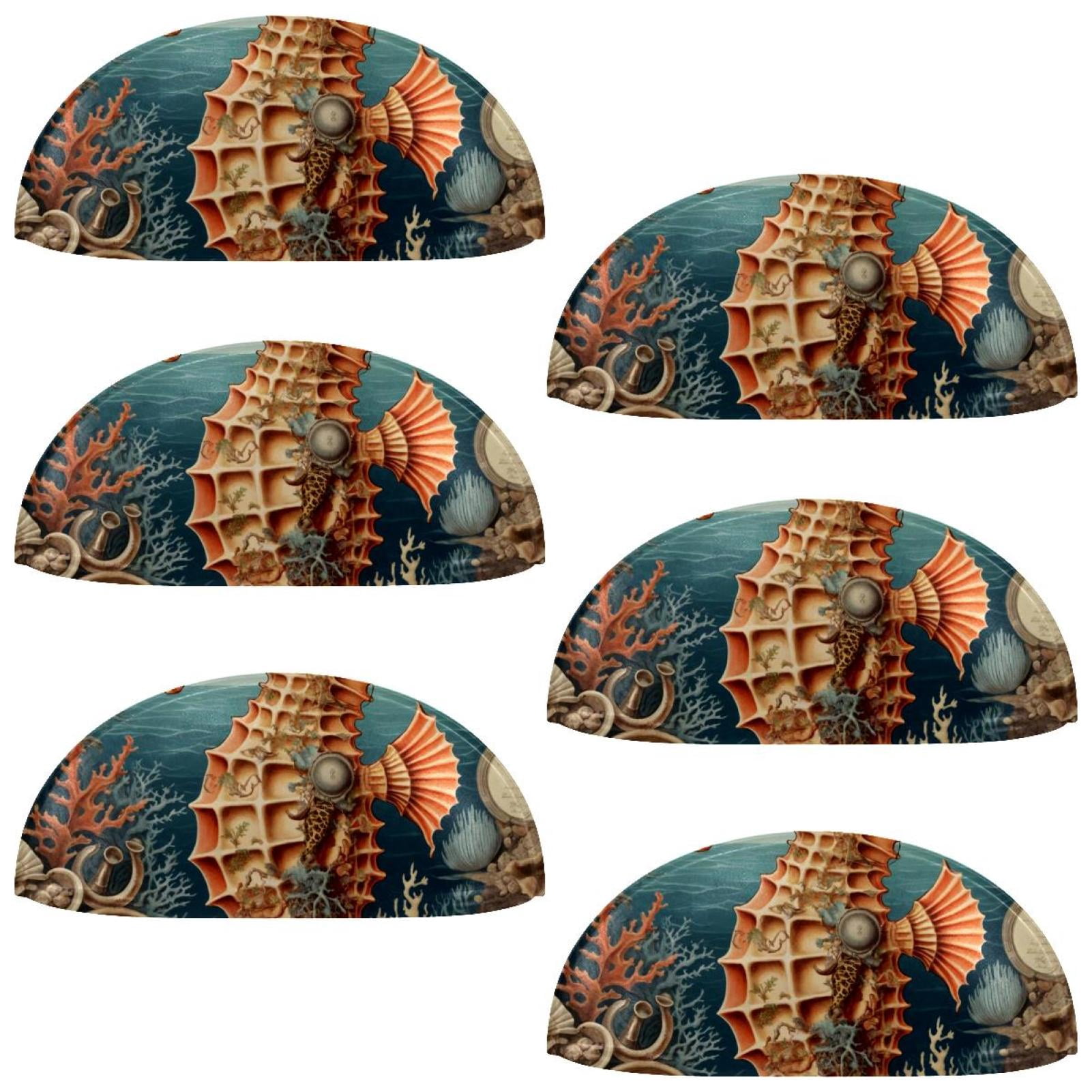 PhooArto 6 Pcs Cup Drawer Pulls, Vintage Map Seahorse Coral Shell Shape ...
