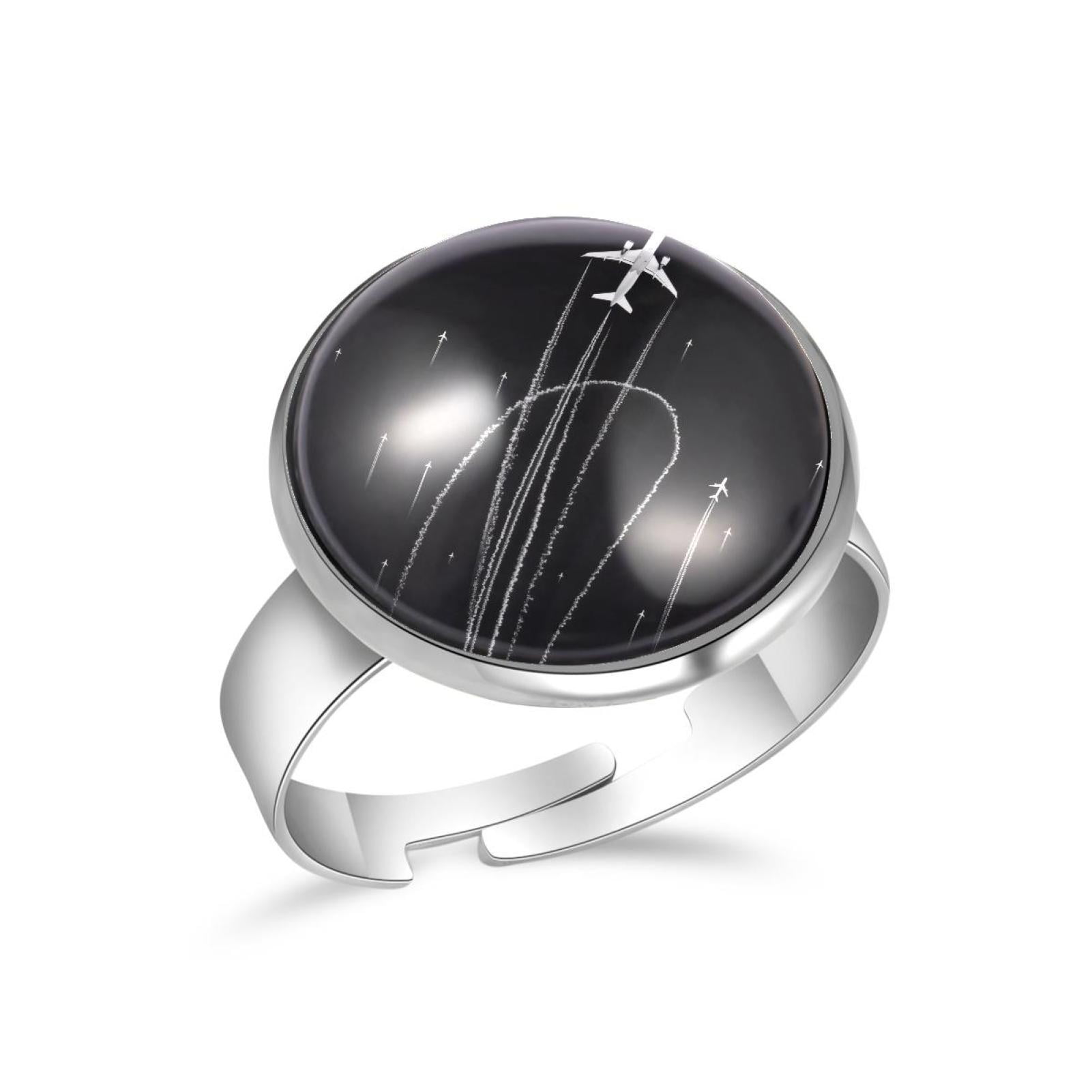 PhooArto Airplane Dashed Path Lines Stainless Steel Rings for Women ...