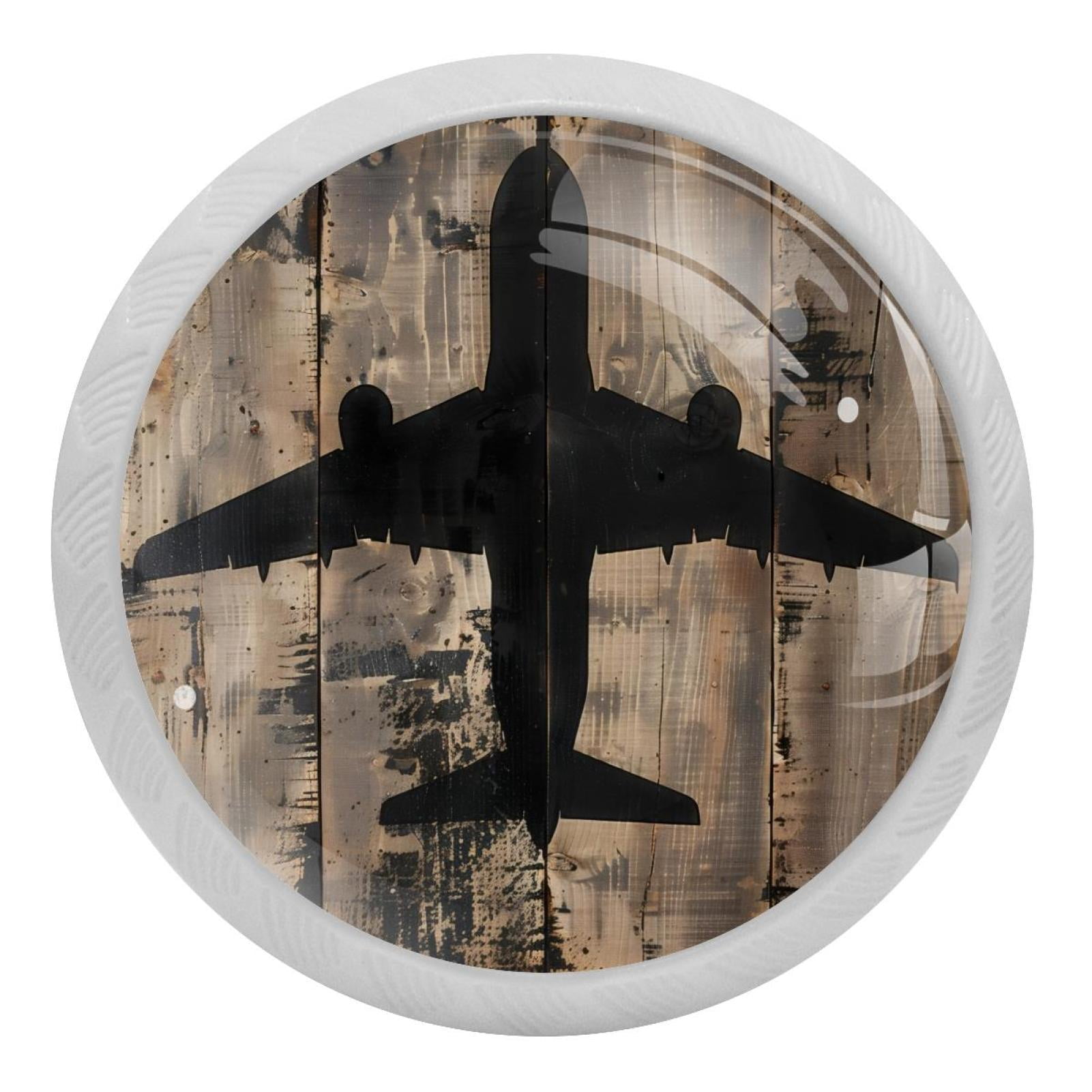 PhooArto Airplane Silhouettes on Wooden Boards 4 PCS Crystal Glass ...
