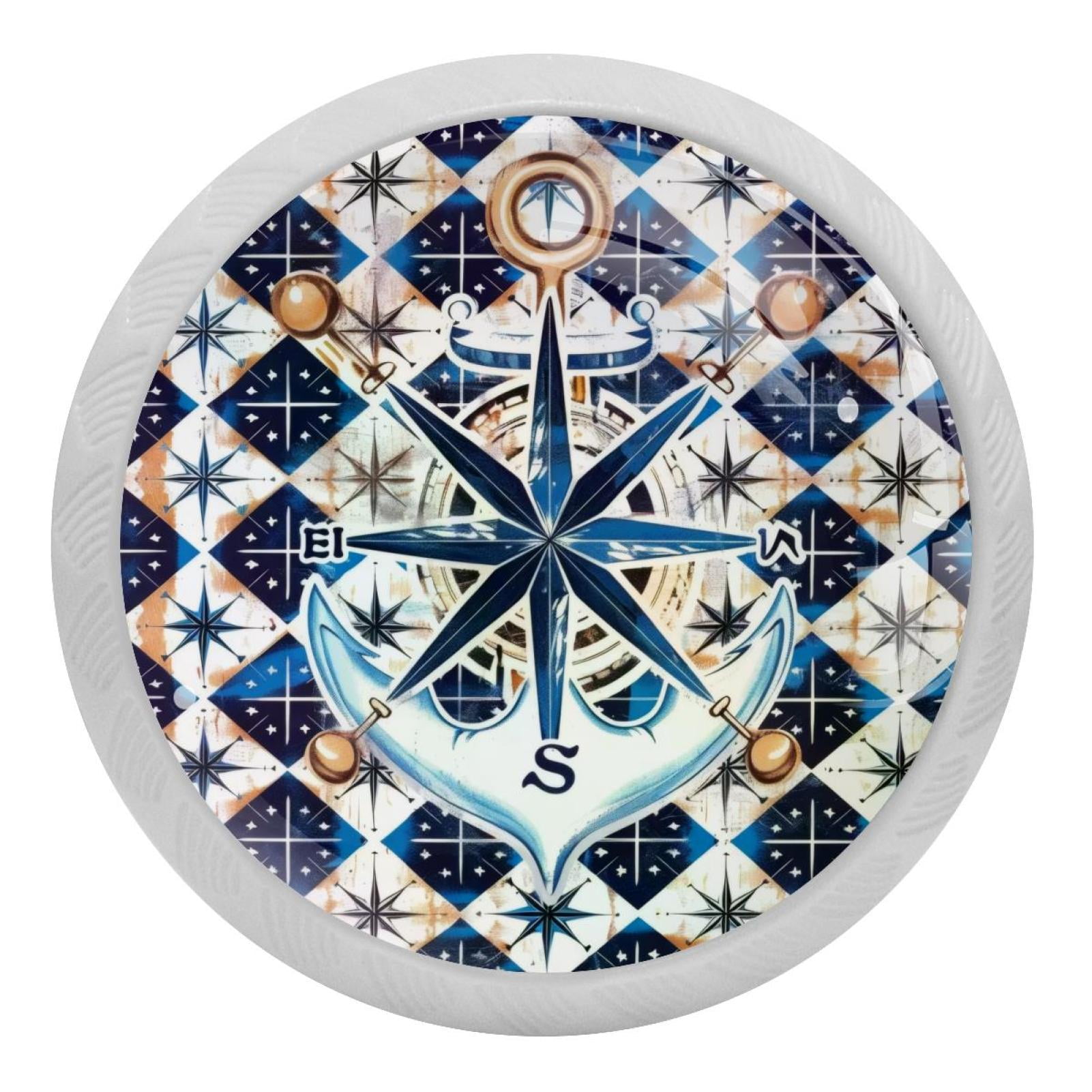 PhooArto Anchor Compass Sea Pattern 4 PCS Crystal Glass Cabinet Knobs ...
