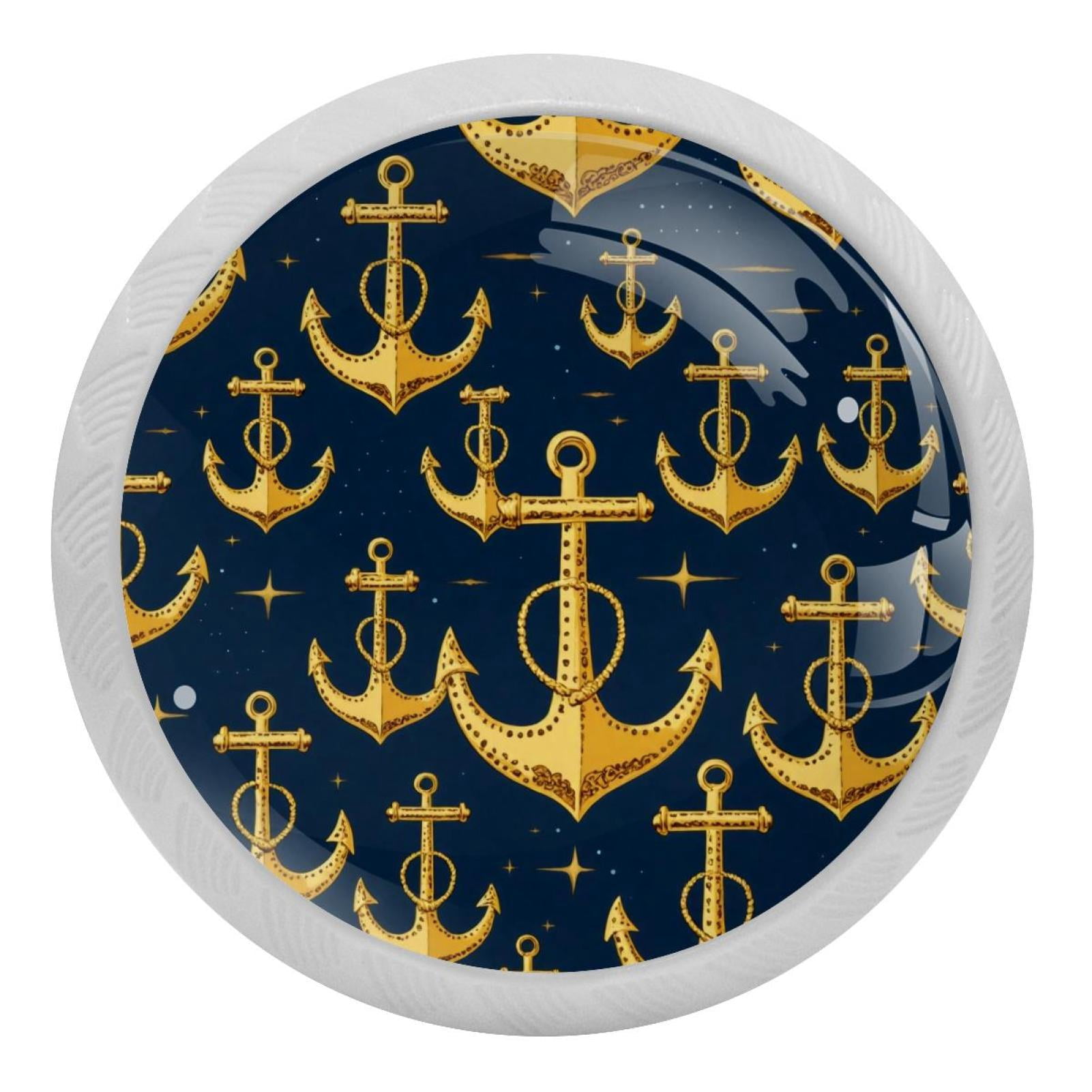 PhooArto Anchors Golden Pattern 4 PCS Crystal Glass Cabinet Knobs ...