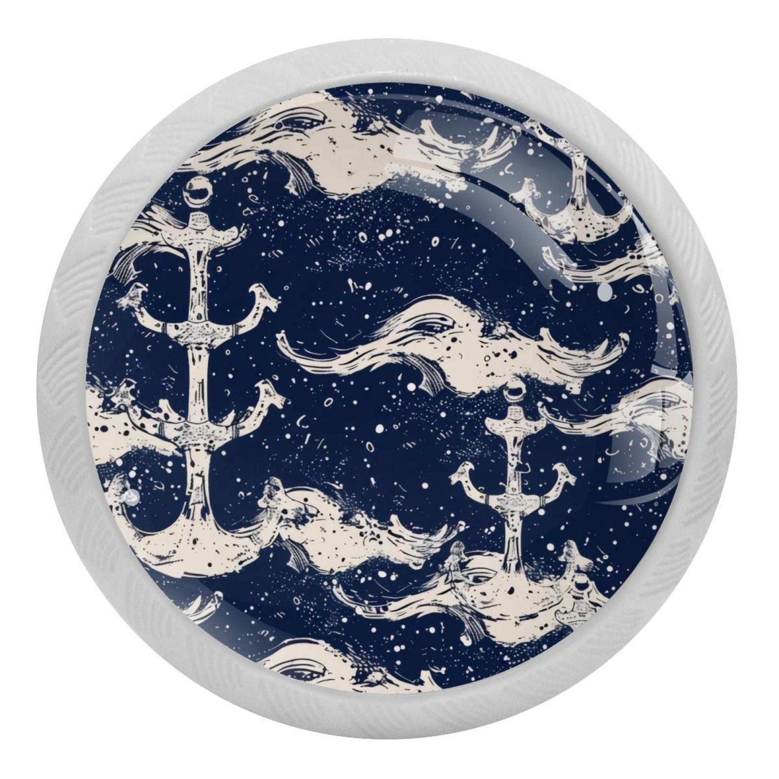 PhooArto Anchors Waves Splashes Sea Pattern 4 PCS Crystal Glass Cabinet ...