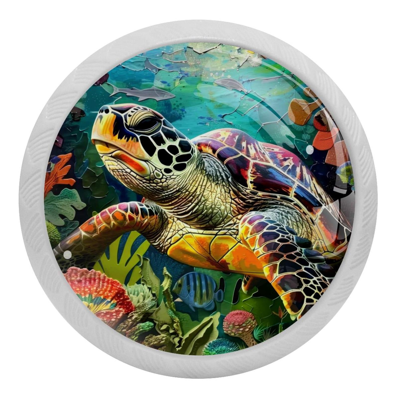 PhooArto Art Colorful Sea Turtle 4 PCS Crystal Glass Cabinet Knobs ...