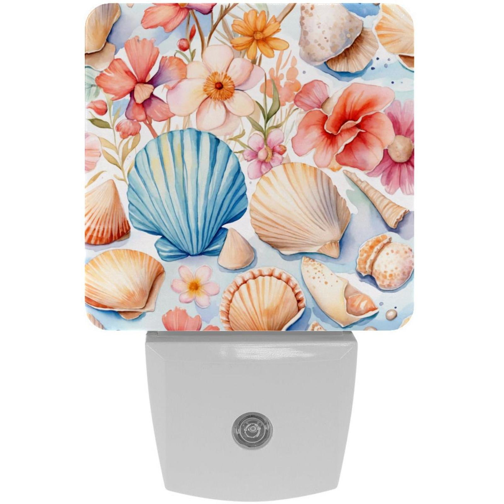 PhooArto Beach Seashells Watercolor Plug in LED Night Light Auto Sensor ...