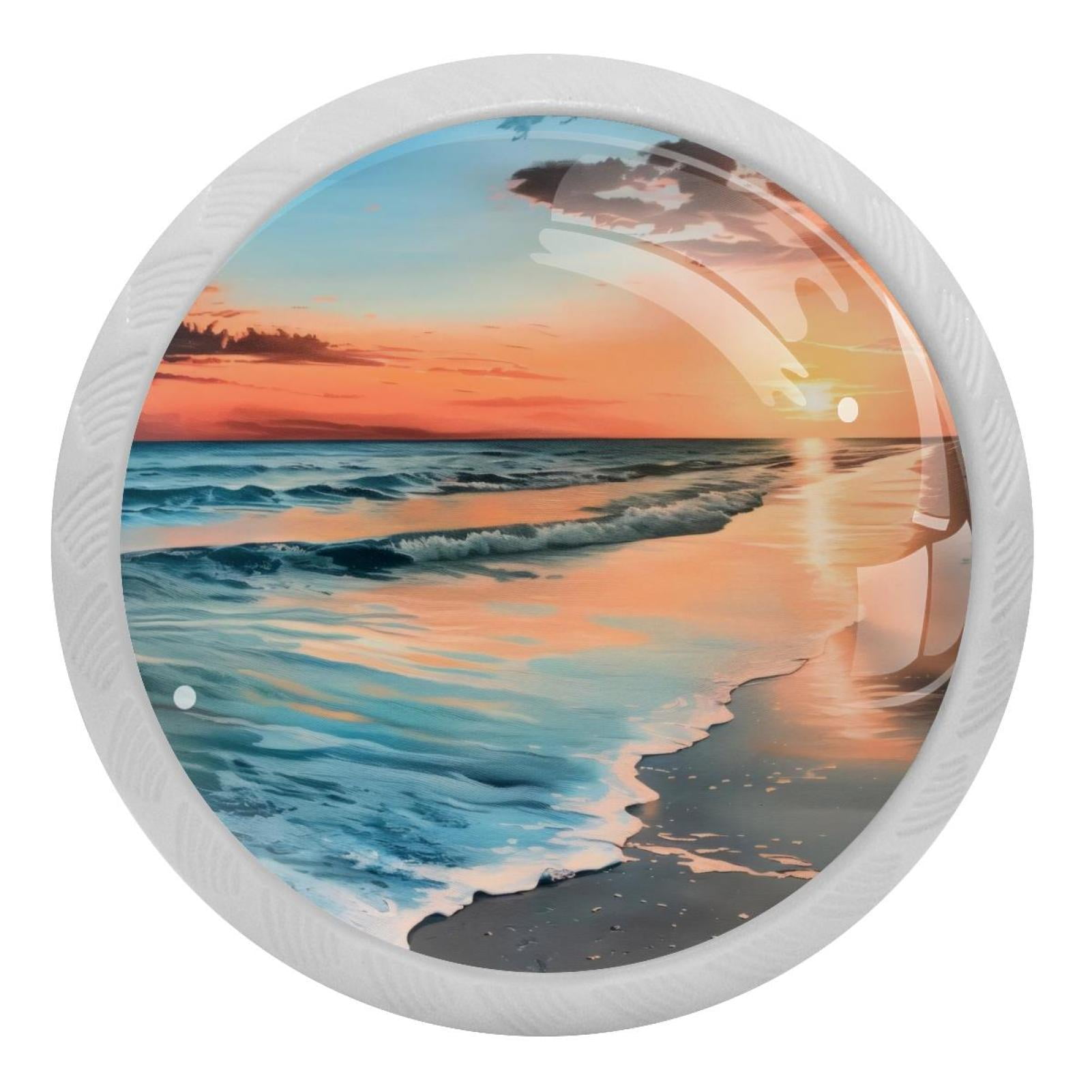PhooArto Beach Sunset 4 PCS Crystal Glass Cabinet Knobs, Drawer Kitchen ...