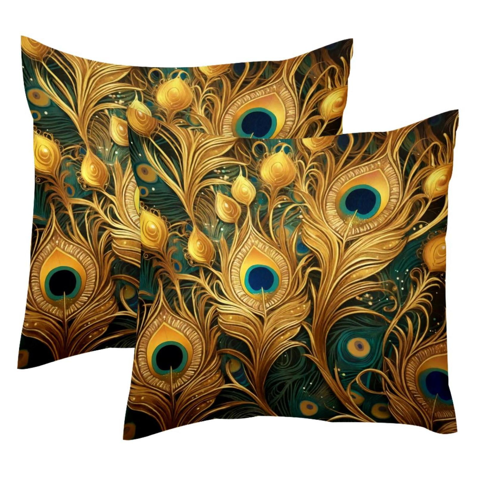 PhooArto Beautiful Peacock Feather Pattern Set of 2 Throw Pillow Covers ...