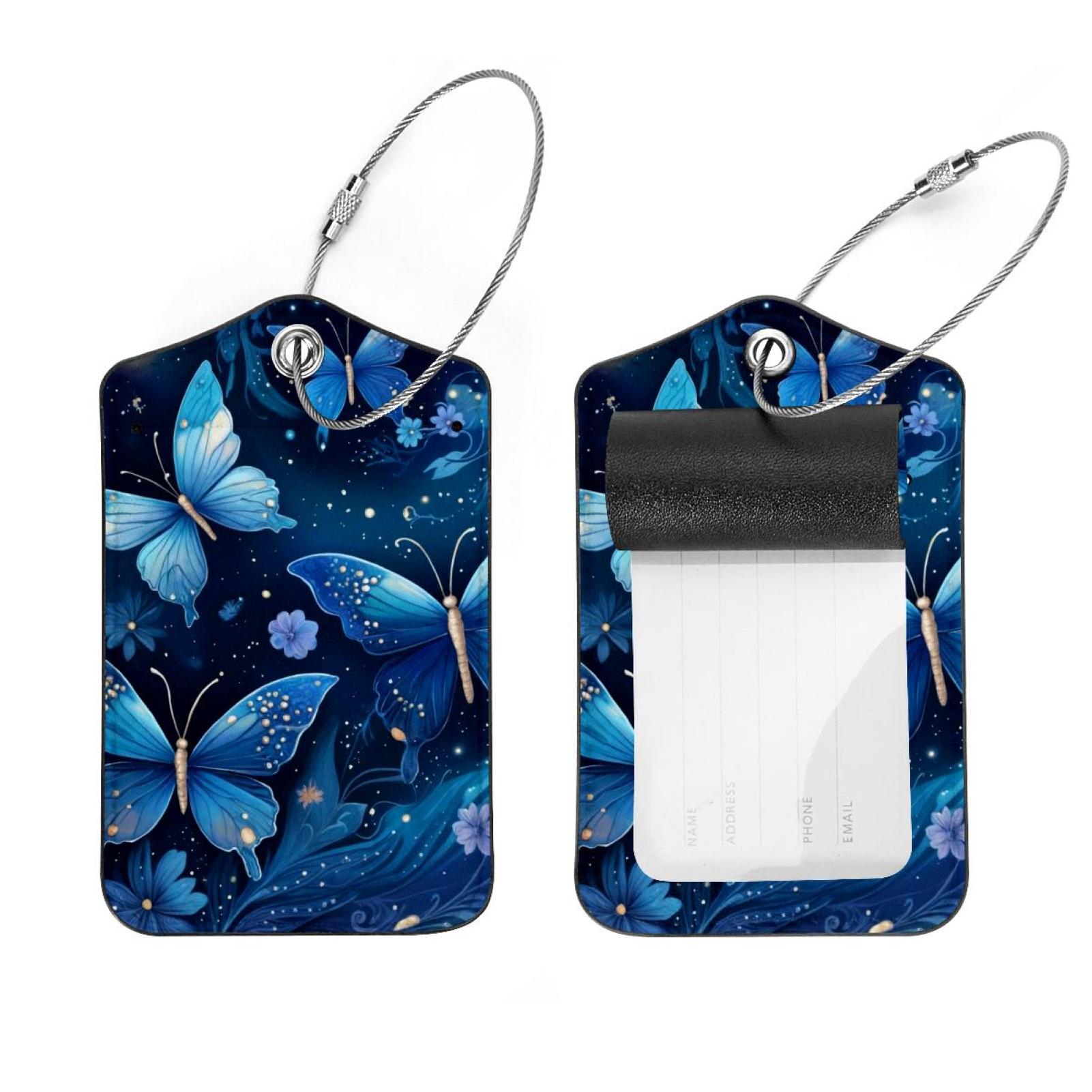 PhooArto Blue Butterflies Galaxy Pattern Luggage Tags with Stainless ...