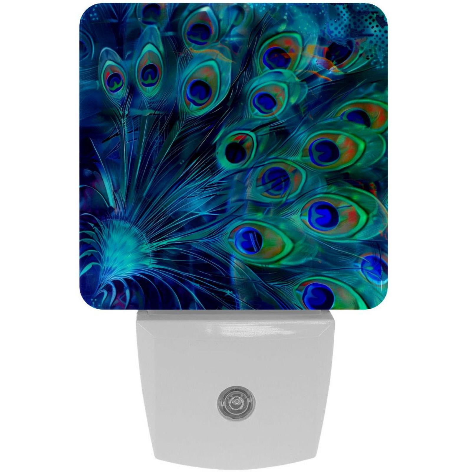 PhooArto Blue Peacock Feather Background Plug in LED Night Light Auto ...