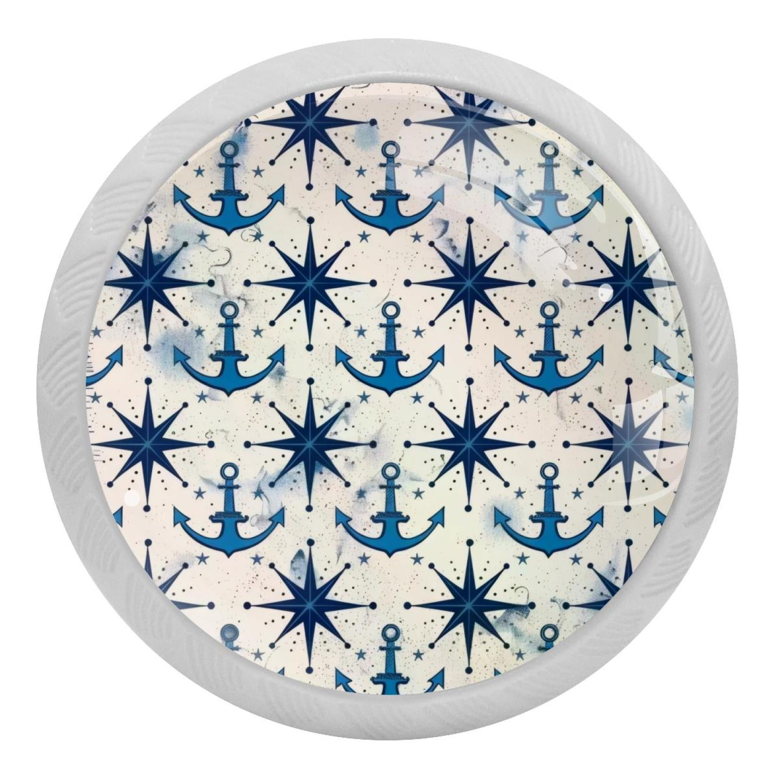 PhooArto Blue Sea Star Anchor Pattern 4 PCS Crystal Glass Cabinet Knobs ...