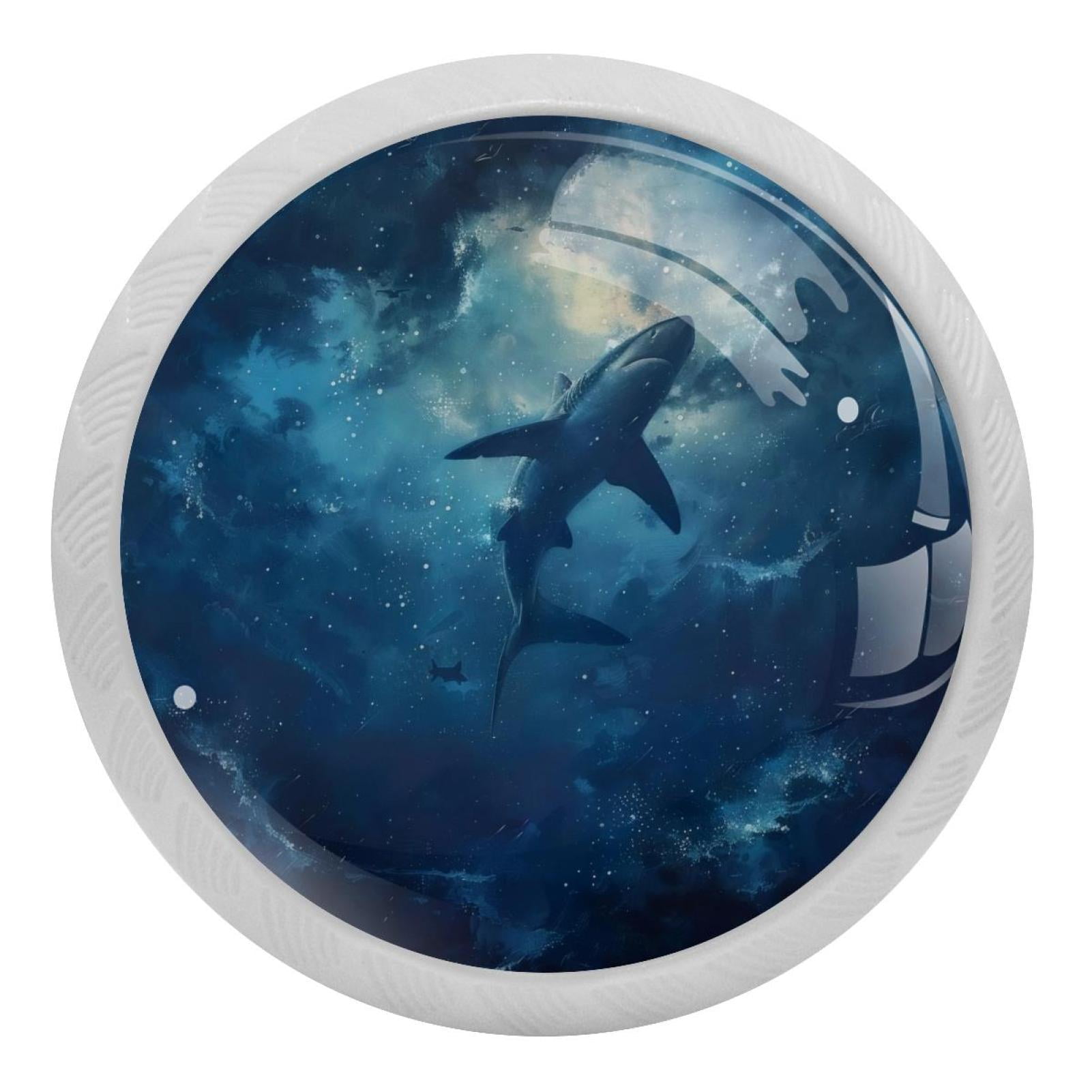 PhooArto Blue Sharks Sea Pattern 4 PCS Crystal Glass Cabinet Knobs ...