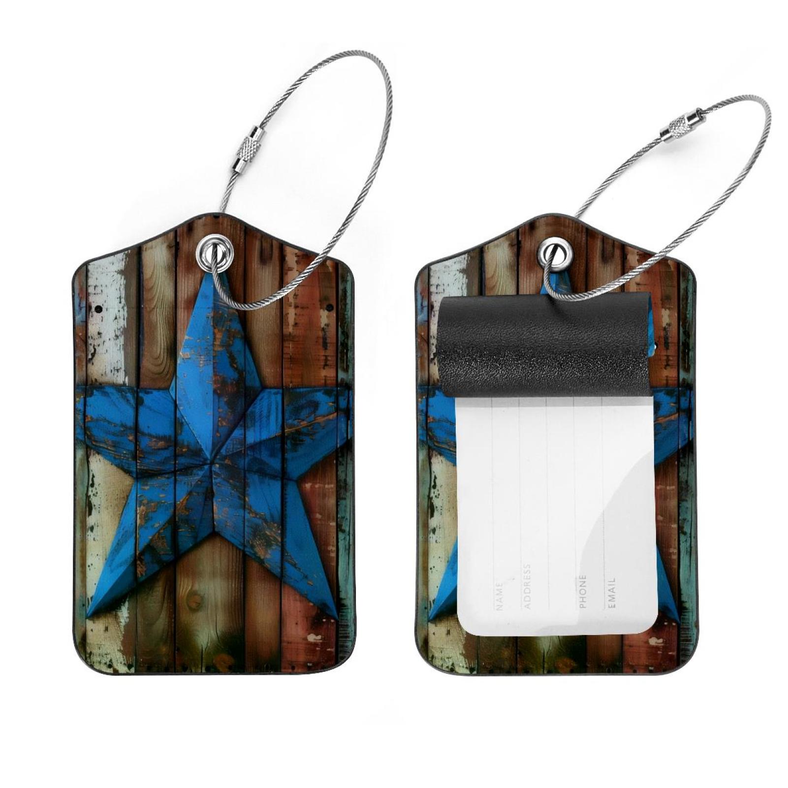 PhooArto Blue Star on Rustic Plank Luggage Tags with Stainless Steel ...