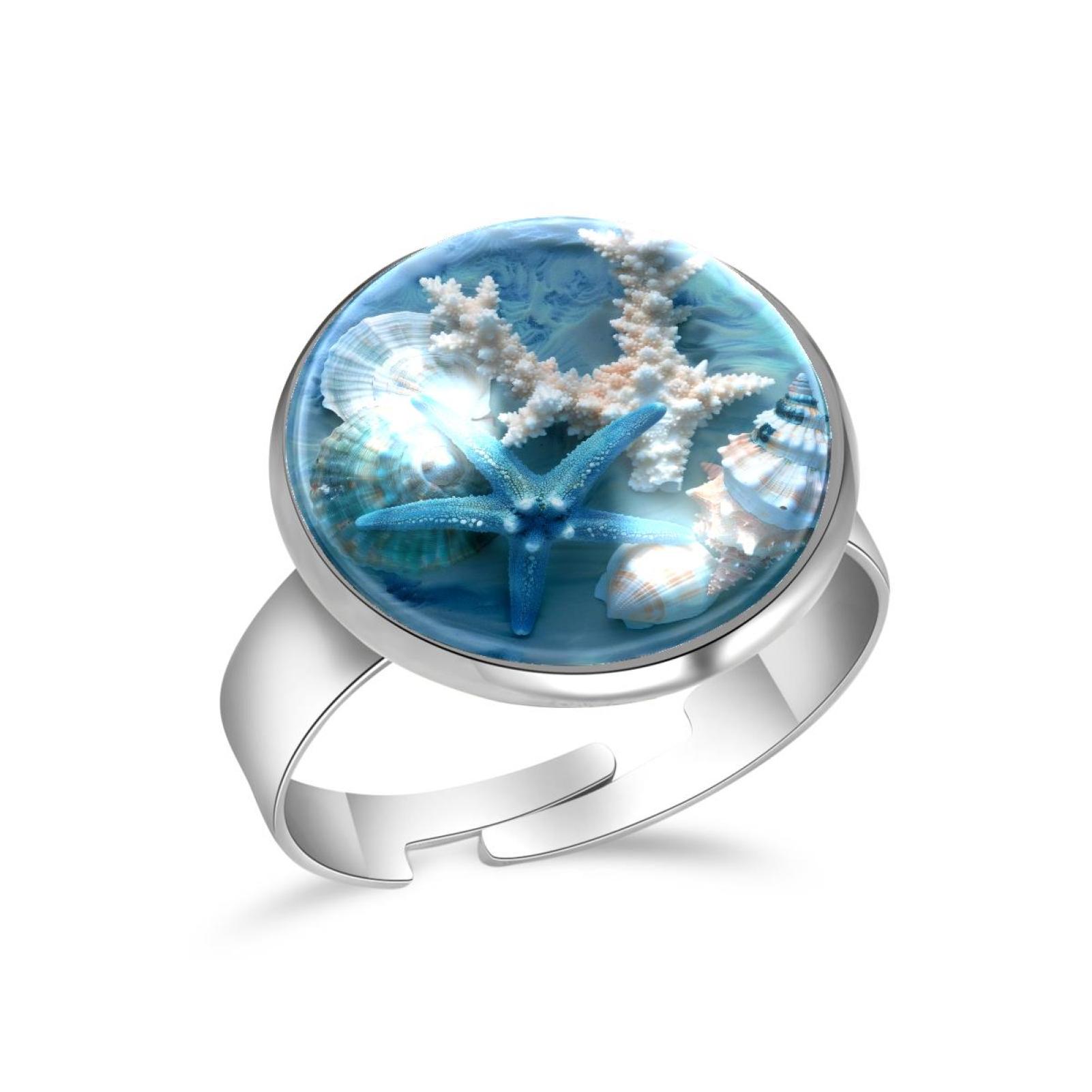 PhooArto Blue Starfish Coral and Seashell Stainless Steel Rings for ...