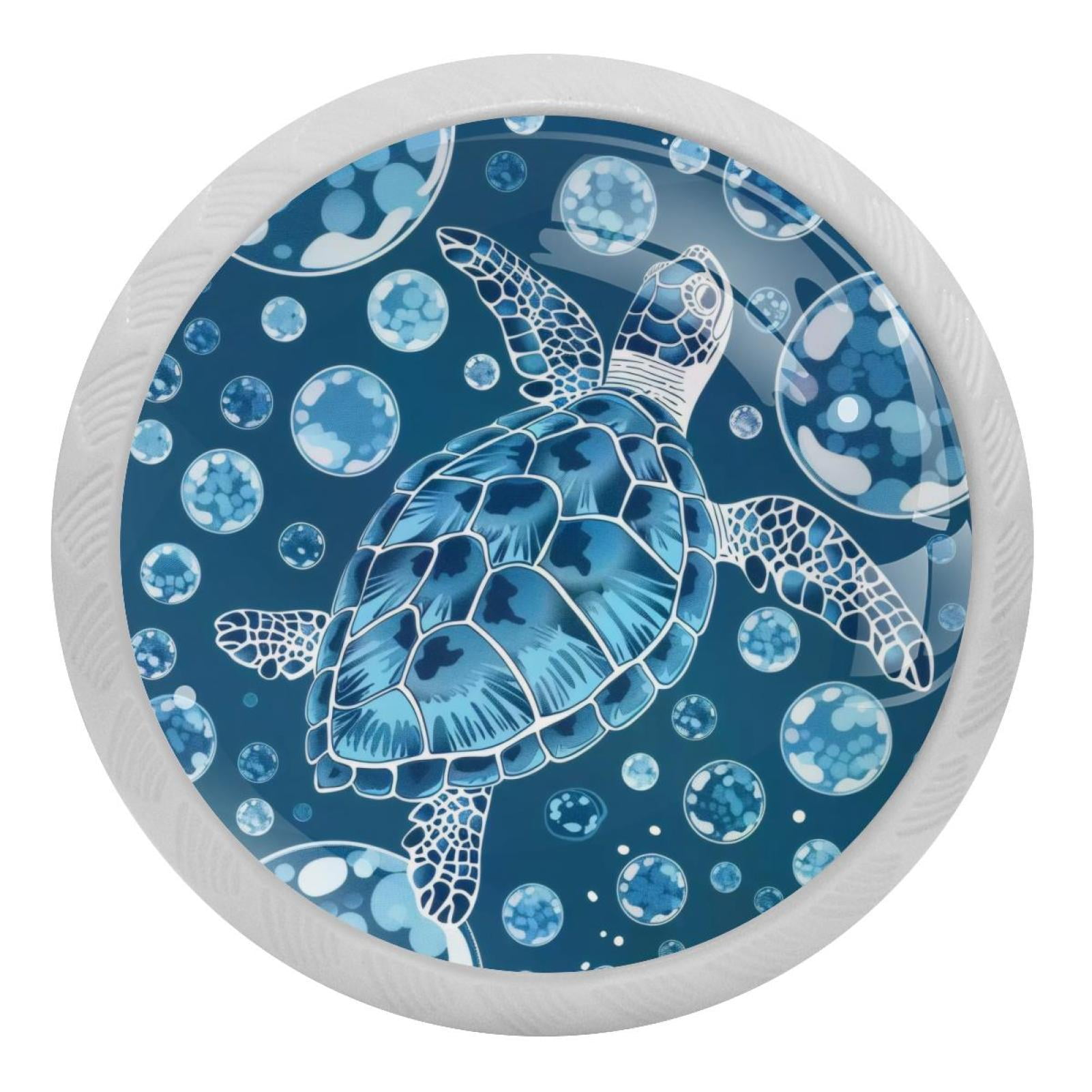 PhooArto Blue Turtle Bubbles Pattern 4 PCS Crystal Glass Cabinet Knobs ...